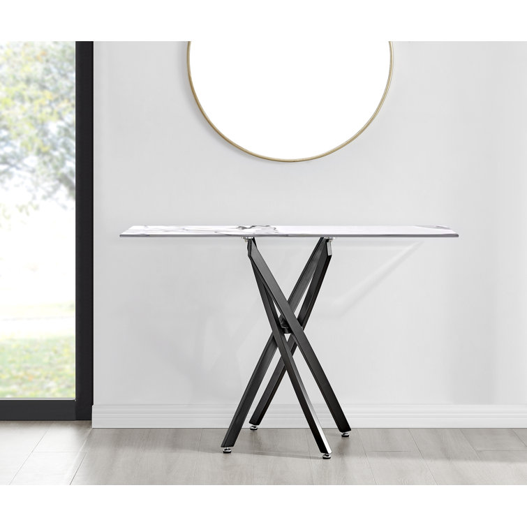 Canora Grey Atal Marble Effect Console Table - Glass Topped Metal Leg ...