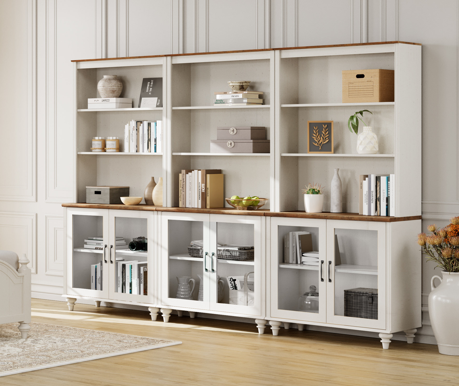 Charlton Home® Scarlett Bookcase With Doors Set Of 3, 5 Tier Bookshelf ...