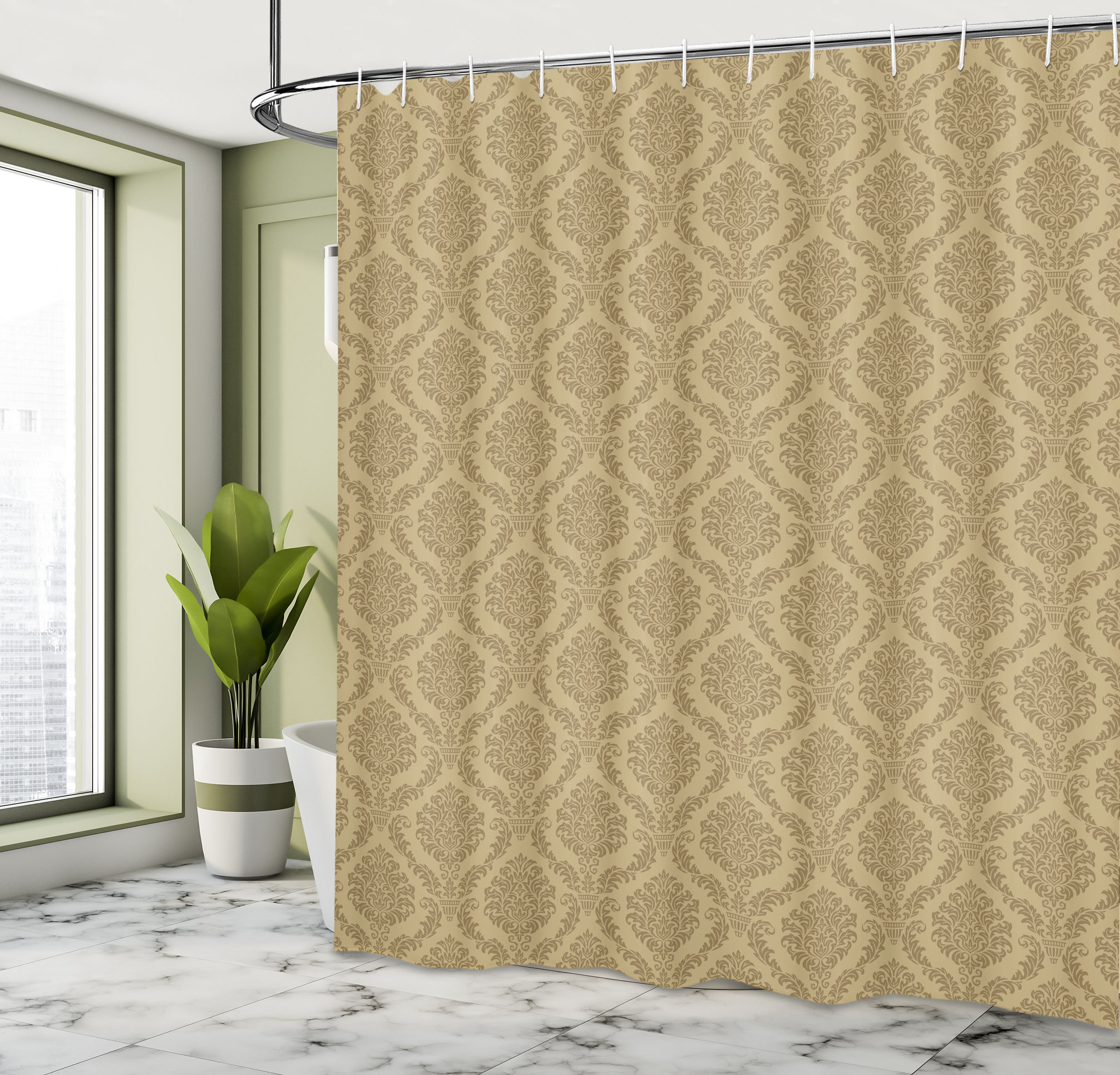 East Urban Home Damask Shower Curtain Eastern Soft Flowers Khaki | Wayfair
