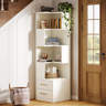 Mercer41 66.9" H Corner Bookcase With 5-Tier Shelf And 2 Drawers, L ...