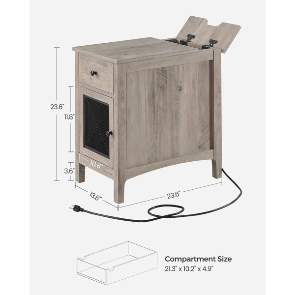 17 Stories End Table with Charging Station, Drawer, Storage Cabinet ...
