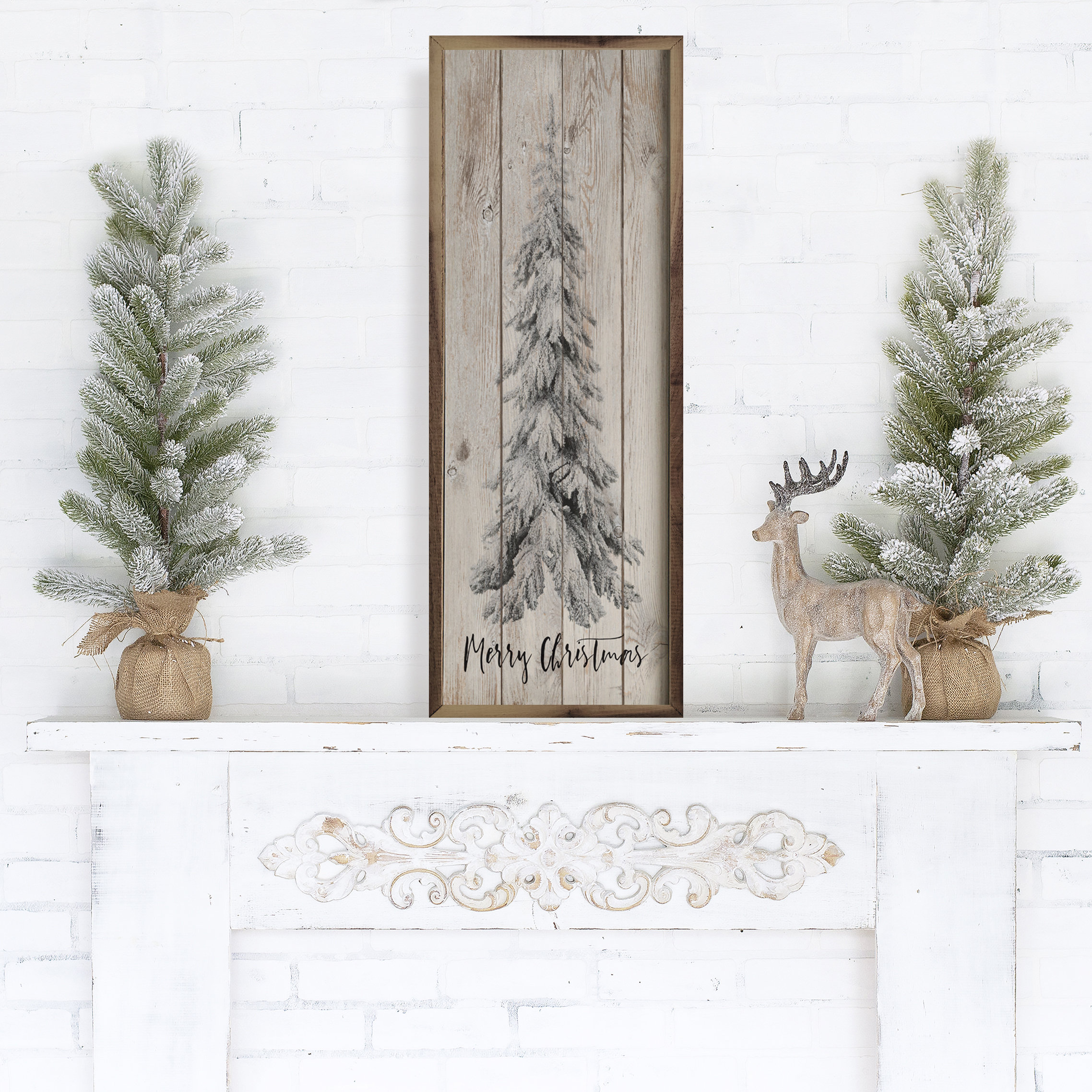 The Holiday Aisle® Merry Christmas Pine Tree Whitewash | Wayfair
