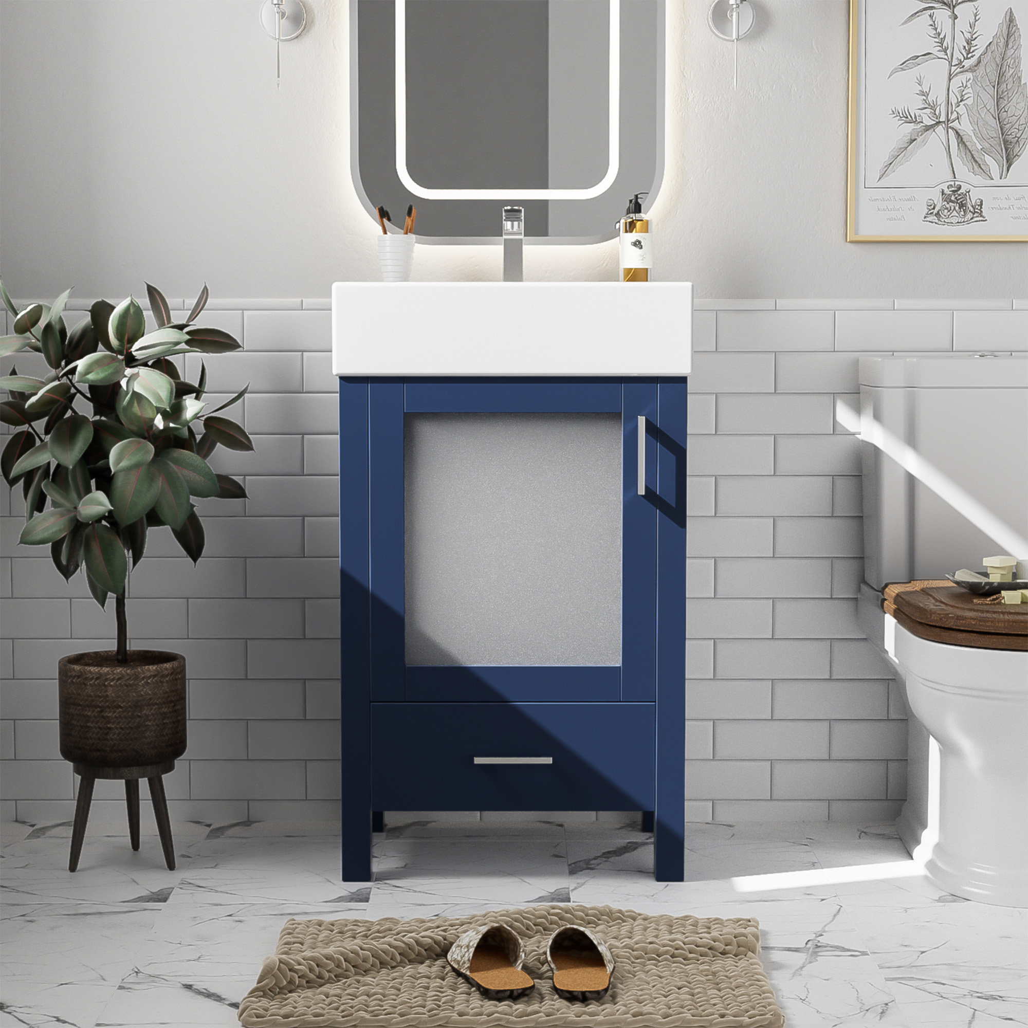 HLILish 20-Inch Bathroom Vanity With Ceramic Sink And Ample Storage ...