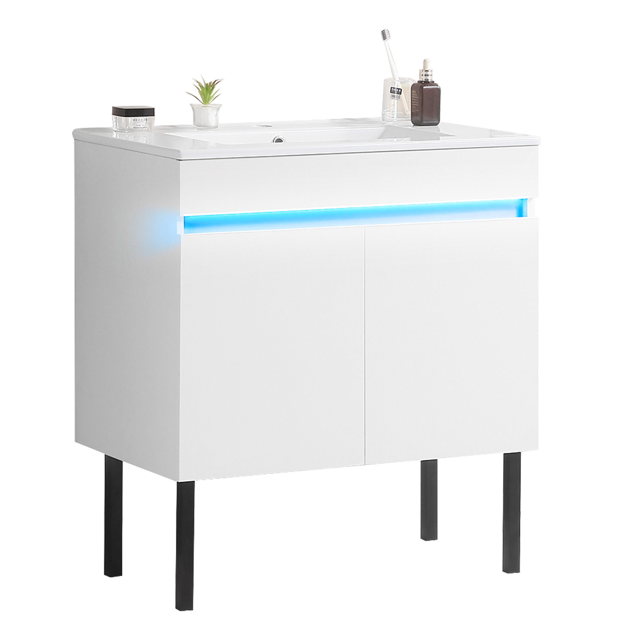 Orren Ellis Bathroom Vanity With Sink, Radar Sensing Light, And Ample Storage Space, Wall ...