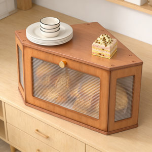 Prep & Savour Corner Bread Box For Kitchen Countertop, Bamboo Wood ...