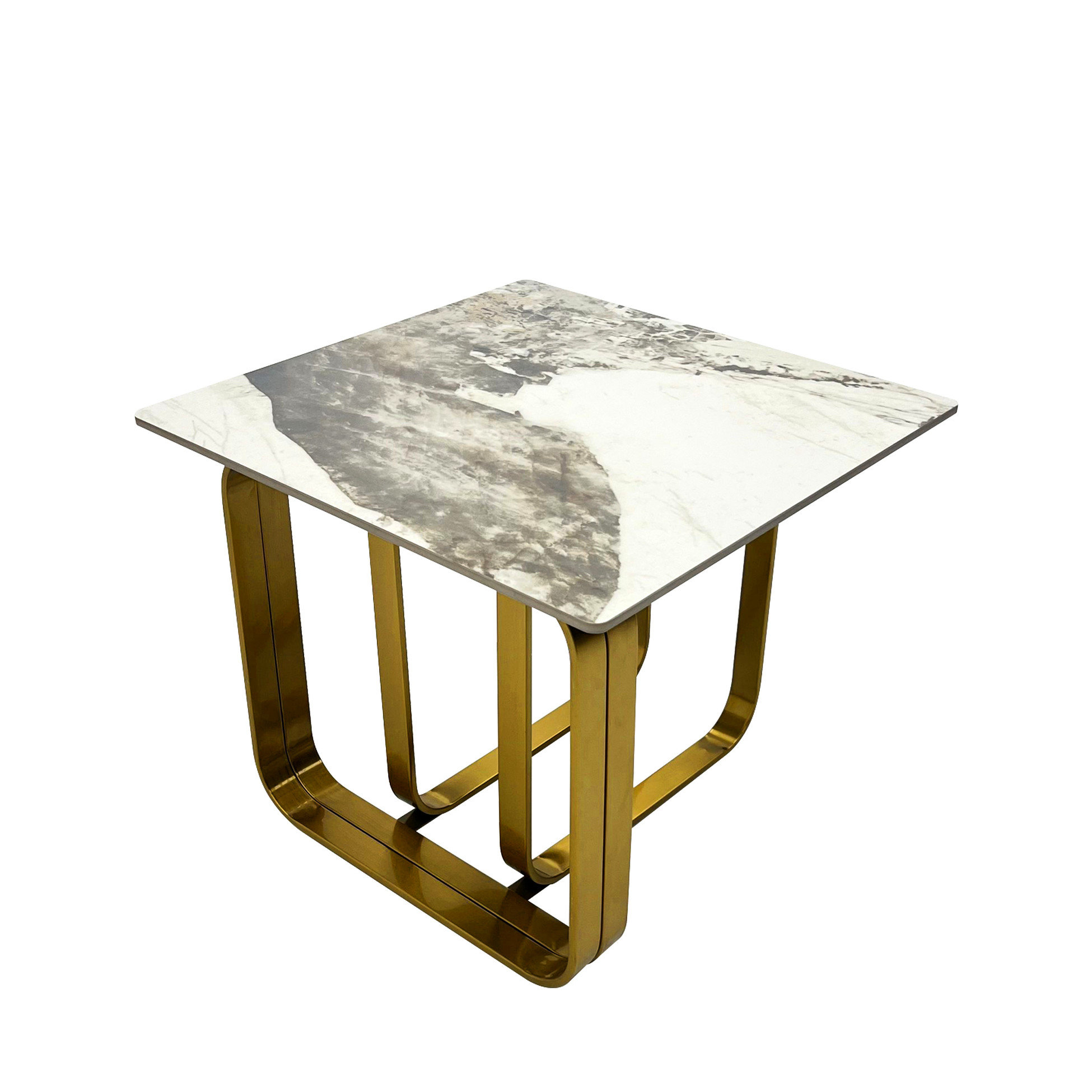 Mercer41 Gold Metal Frame Rectangular End Table With Hygienic Sintered ...