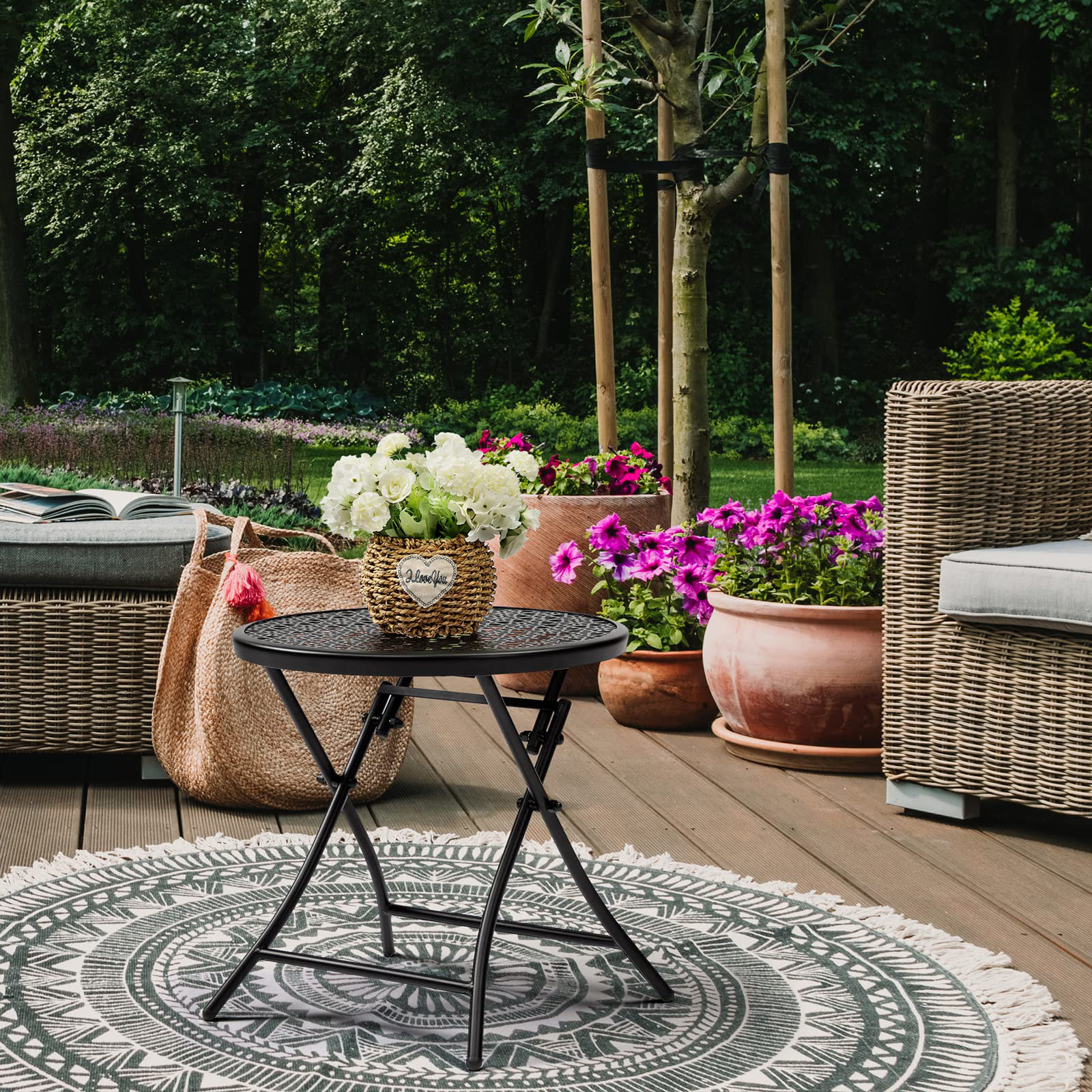 Winston Porter Folding Outdoor Side Tables, Anti Rust Small Patio Table ...