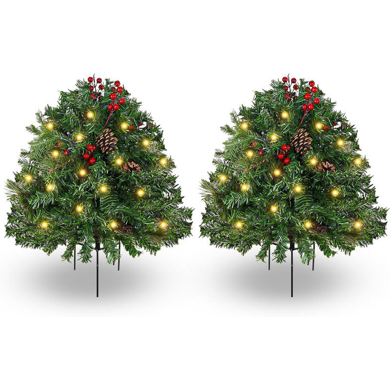The Holiday Aisle® 2 Pack Mini Christmas Trees, Tripod Stake and LED ...