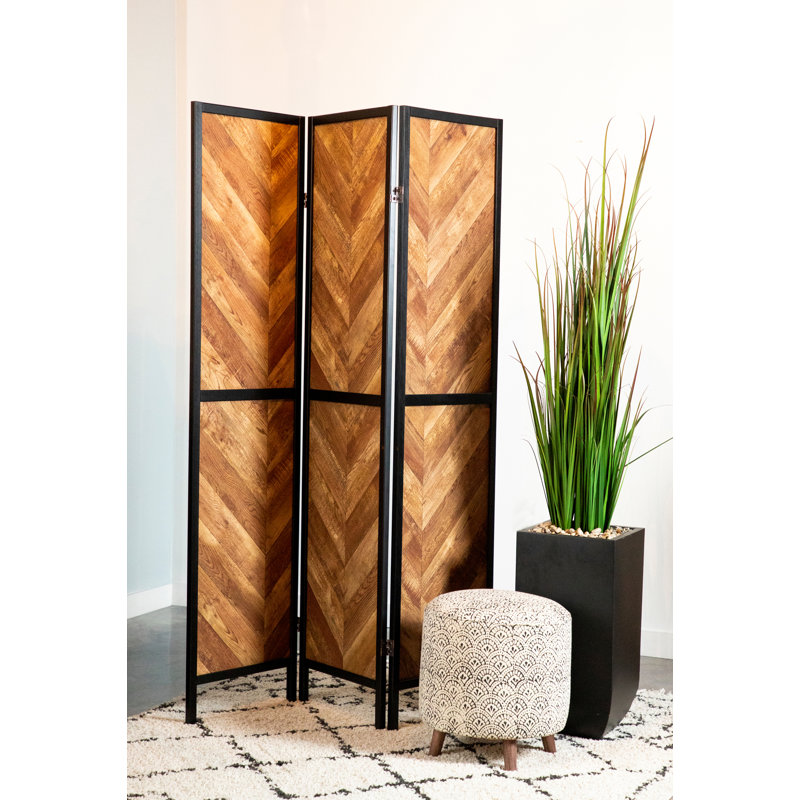 17 Stories Mervela Herringbone Pattern 3-panel Screen Rustic Tobacco ...