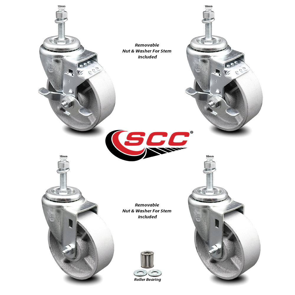 Service Caster Steel 10MM Threaded Stem Caster Set 2 Brakes SCC | Wayfair