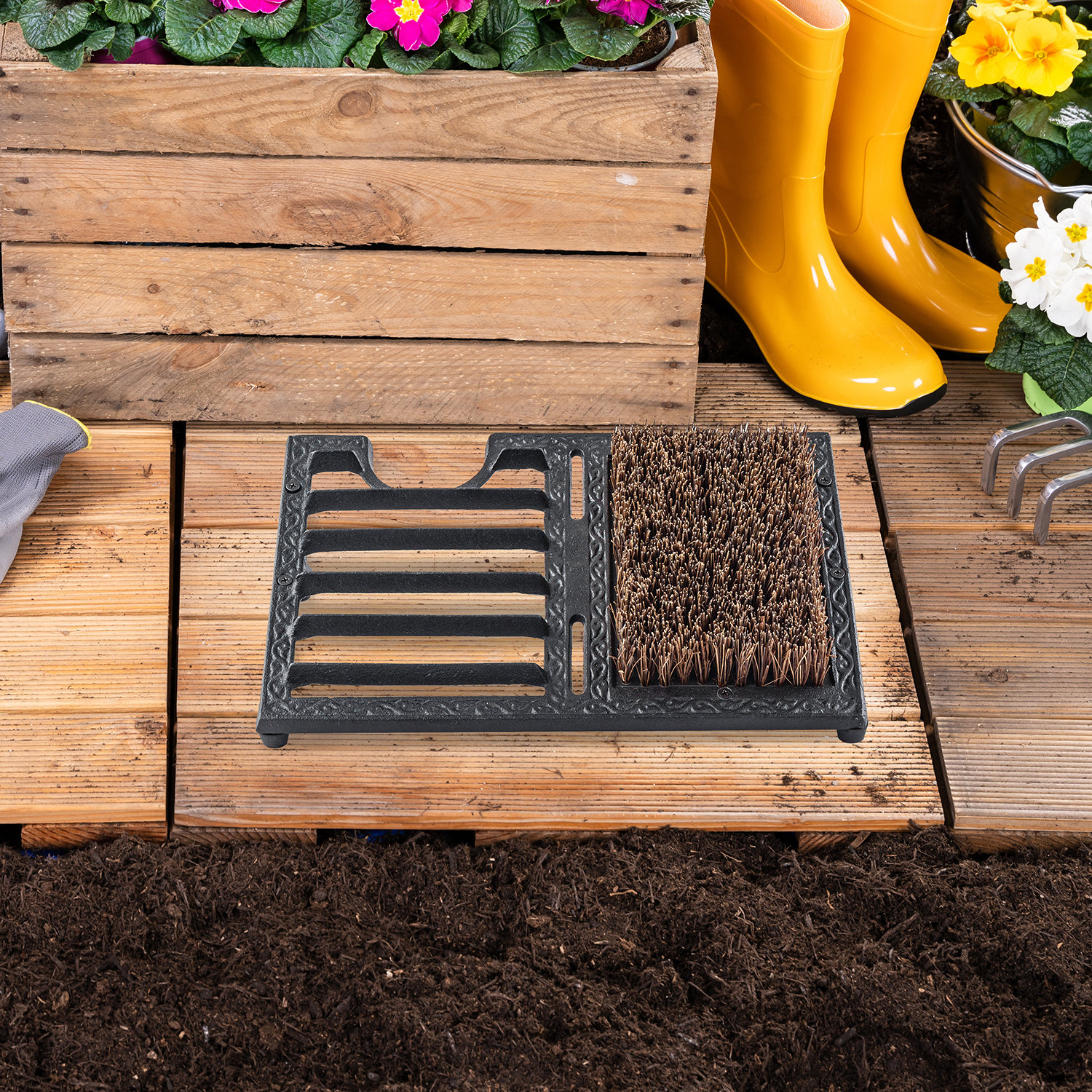 Canora Grey Fabiene Outdoor Doormat with Shoe Scraper Brush & Reviews ...