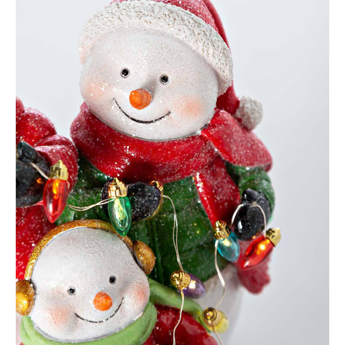 Plow & Hearth 3 Piece Snowman Figurine Set with Christmas Lights | Wayfair