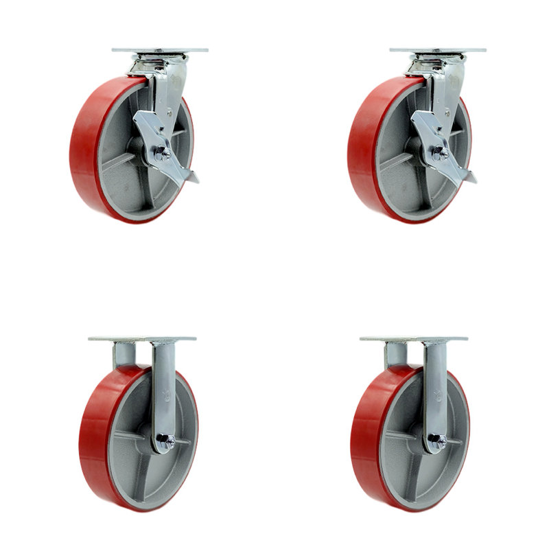 Service Caster 4 Piece Polyurethane on Cast Iron Caster Set | Wayfair