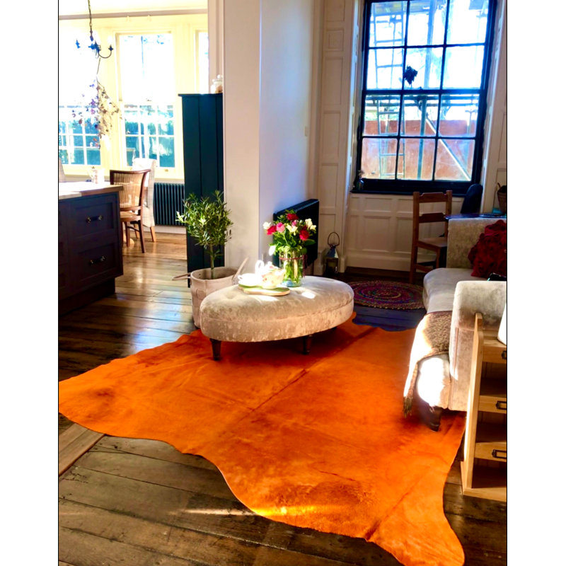Mercer41 Creedmoor Dyed Orange Cowhide Area Rug | Wayfair