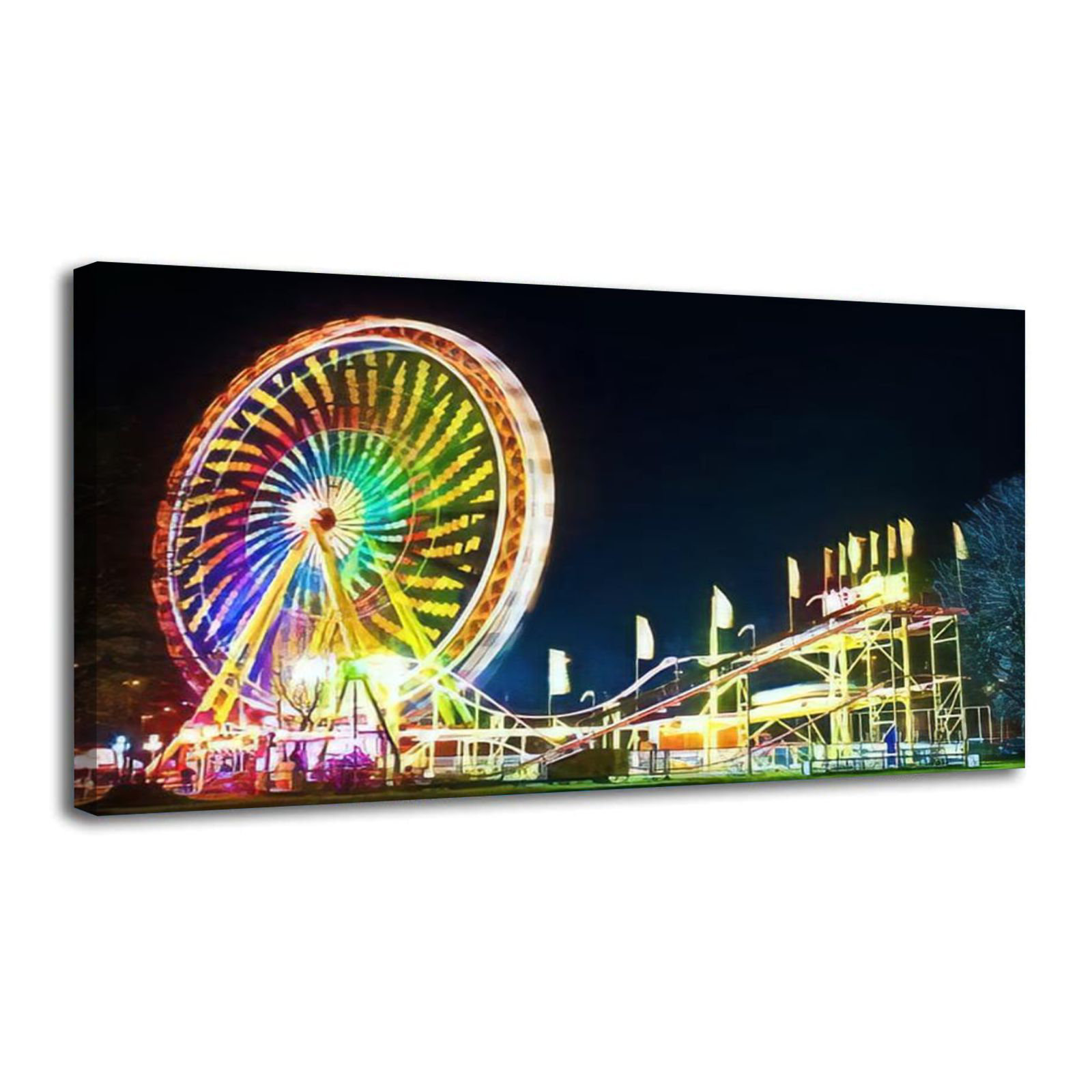 George Oliver Canvas Wall Art Amusement park night ferris wheel ...