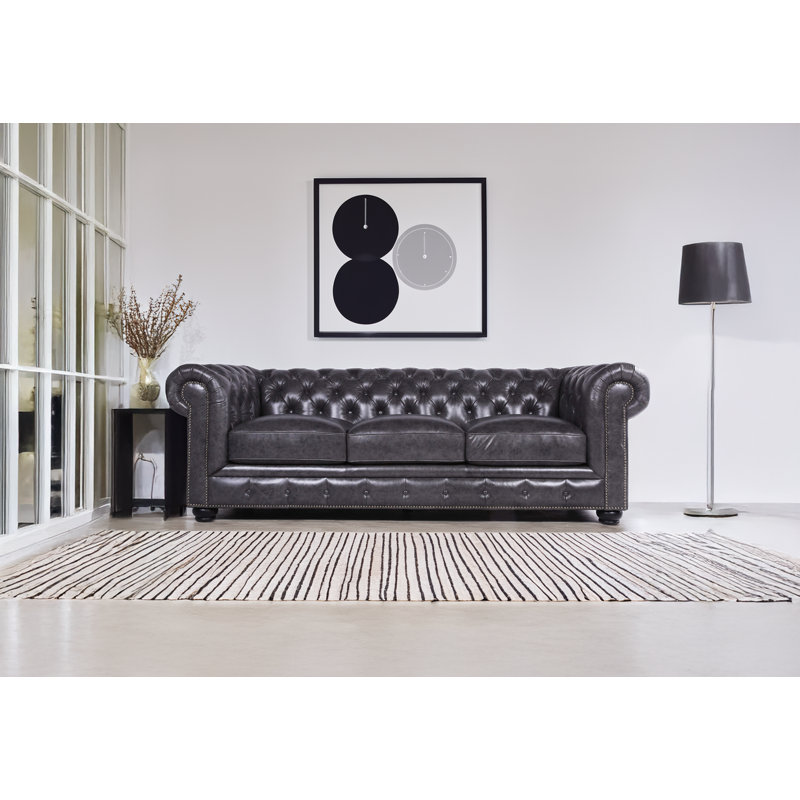 DECOR HOME Traditional Tufted Leather Sofa | Wayfair