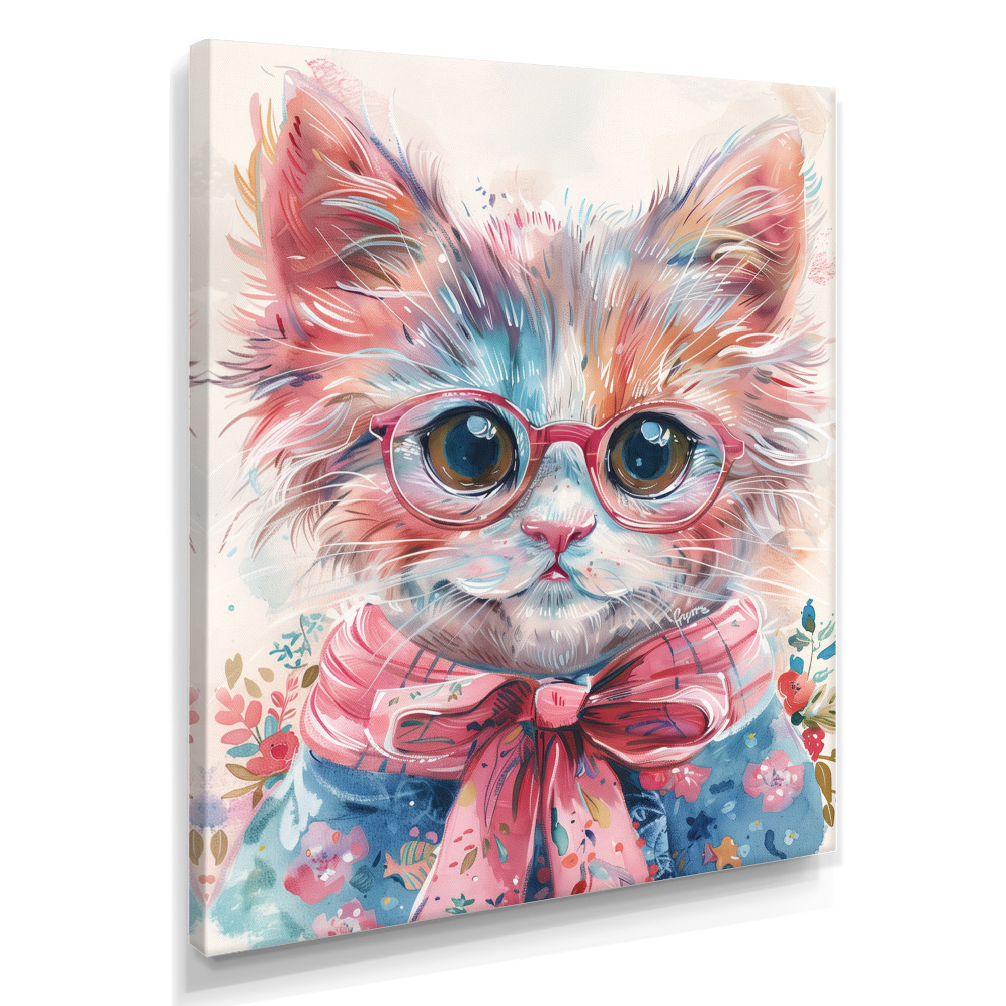 Trinx Intellectual Cat Portrait With Glasses II - Cat Wall Art Print ...