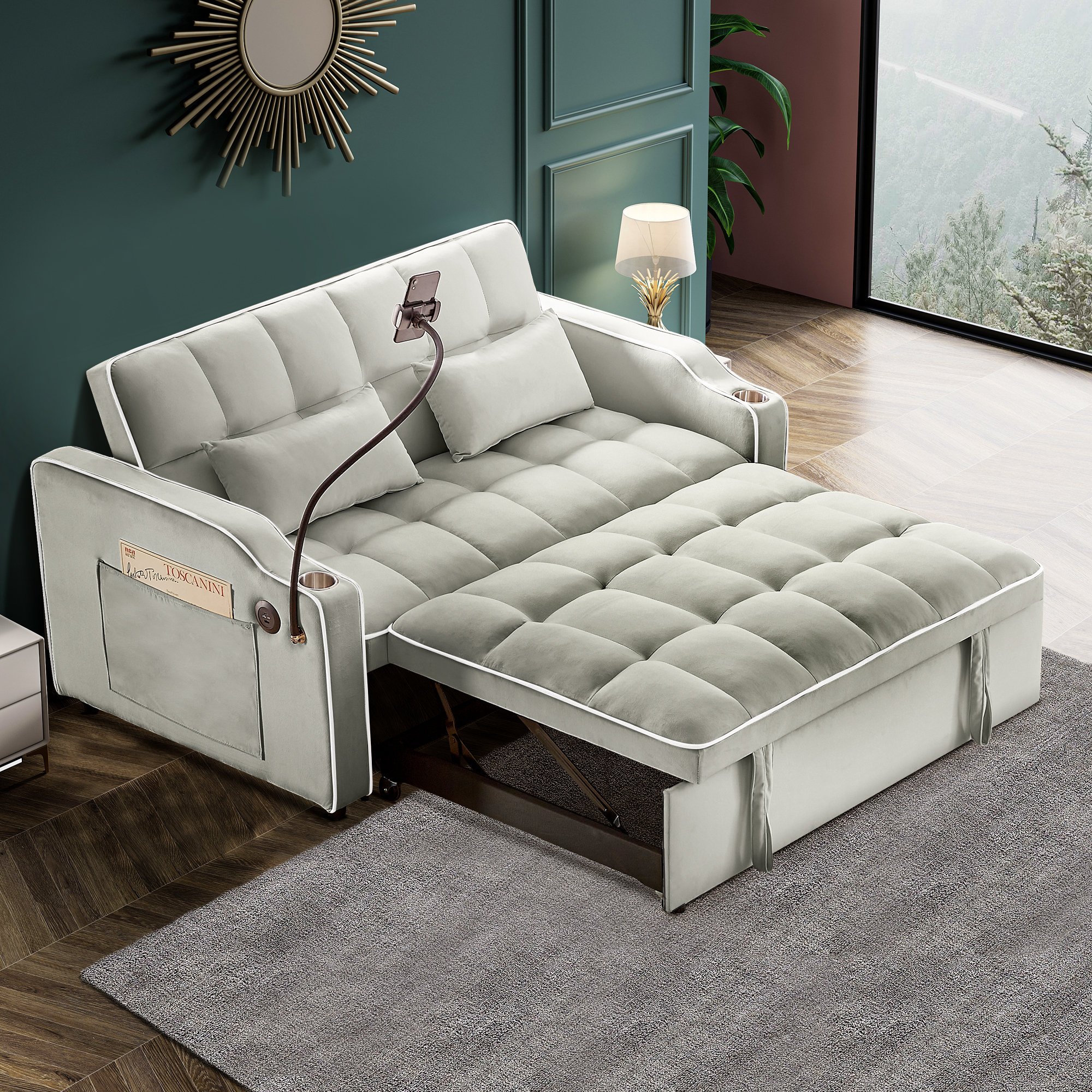 Mercer41 Modern Style 3-speed Velvet Sofa | Adjustable Backrest + Usb ...