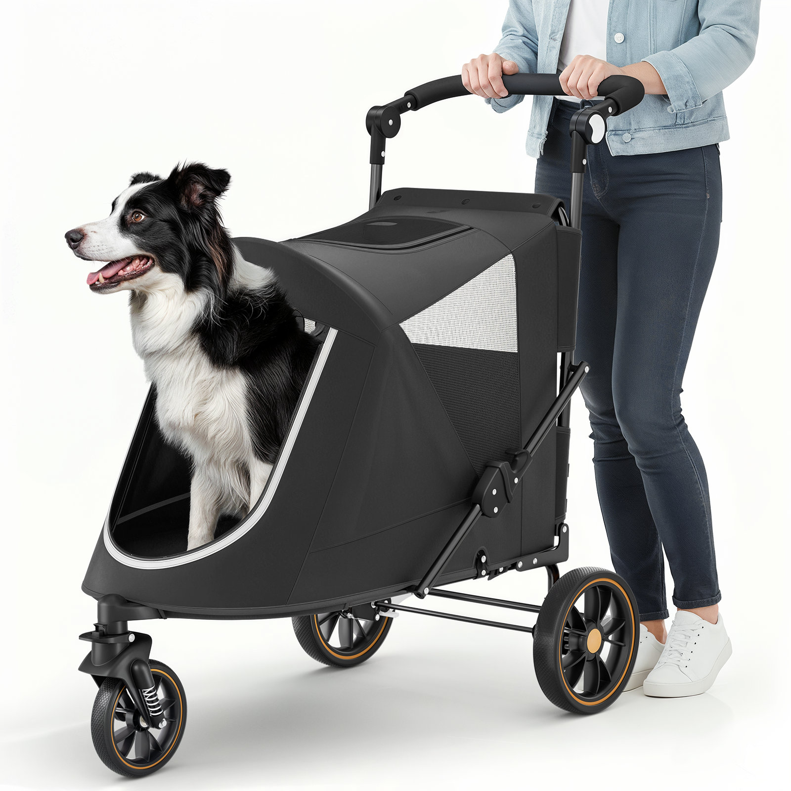 MoNiBloom Folding 3 Wheel Pet Stroller, Foldable Dog Jogger Stroller ...