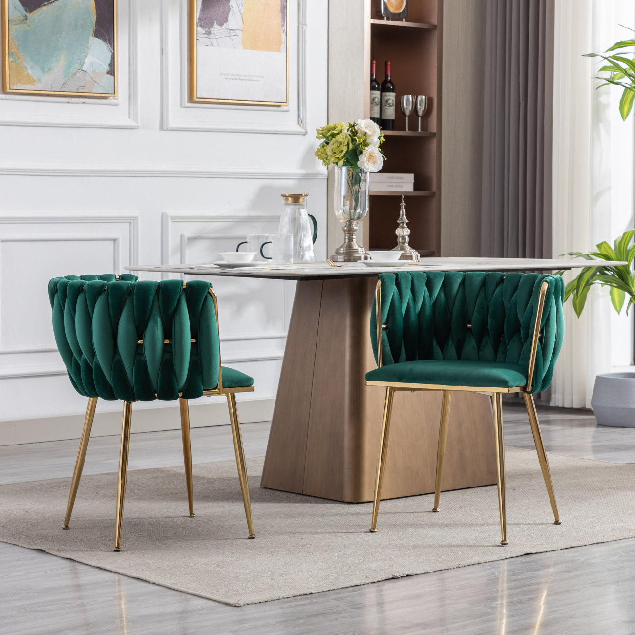 Everly Quinn Modern Design Golden Metal Frame Velvet Fabric Dining ...