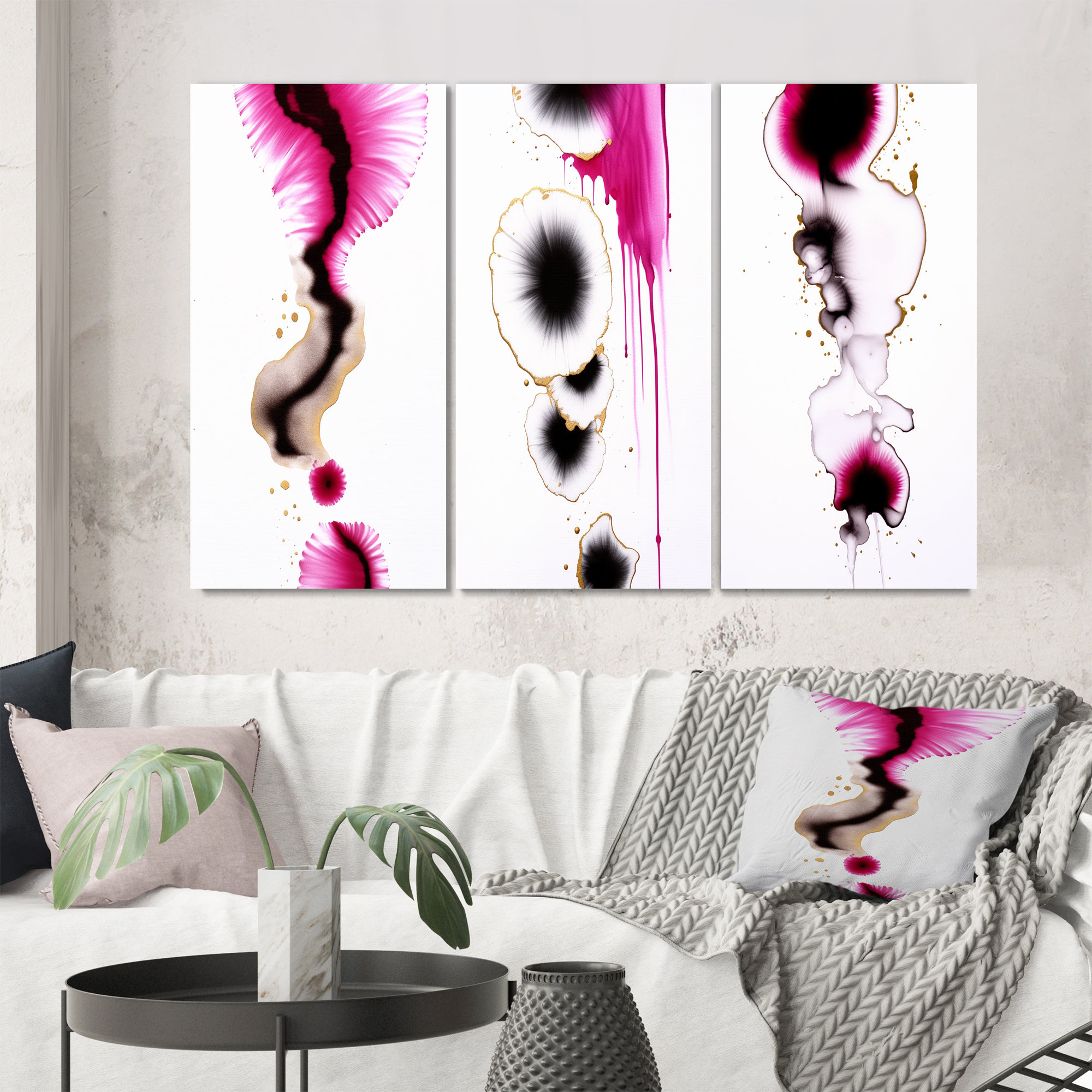 Mercer41 " Magenta Fusion Abstract Minimal Ink Clouds I " 3 - Pieces on ...