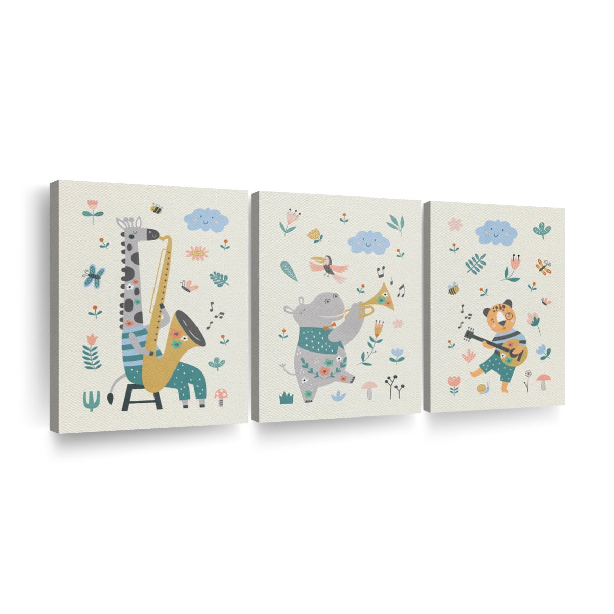 Zoomie Kids Musical Trio Animals Multi Piece Canvas Print | Wayfair