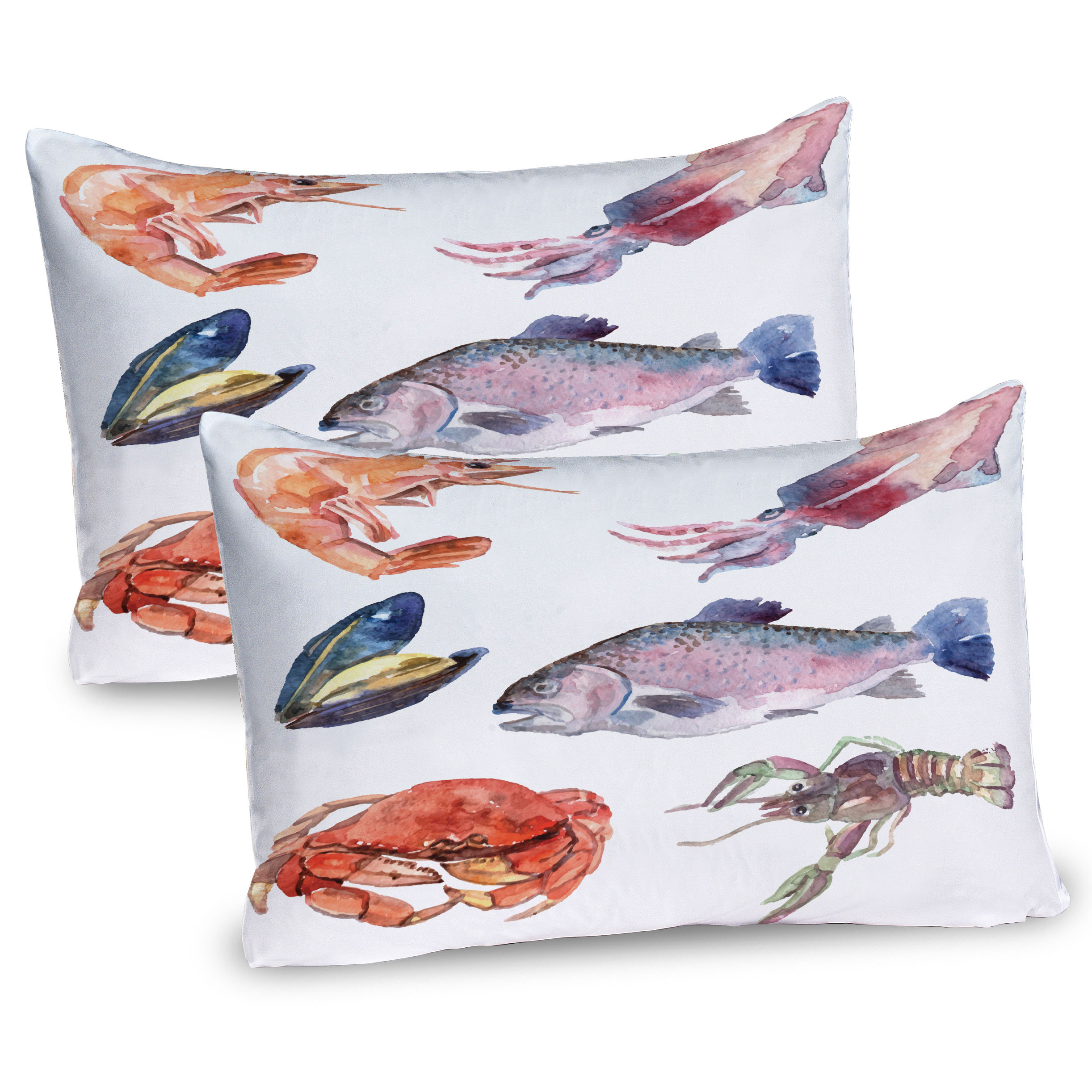 Ambesonne Fish Pillow Sham 2 Pack Sea Animals Watercolor Mustard Navy ...