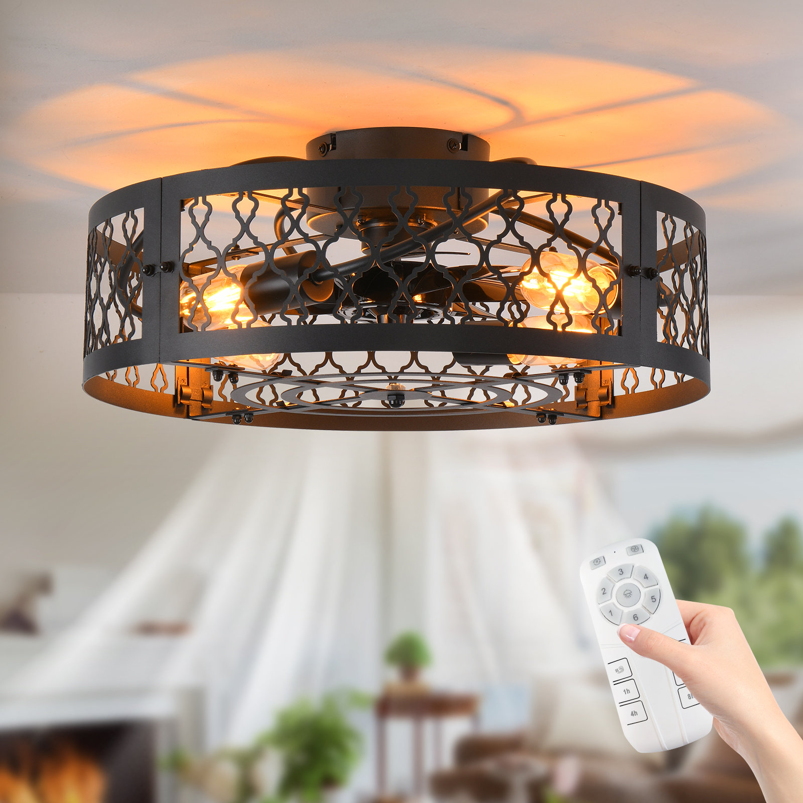 Blue Elephant 50cm Farmhouse Reversible Caged Ceiling Fan with Light ...