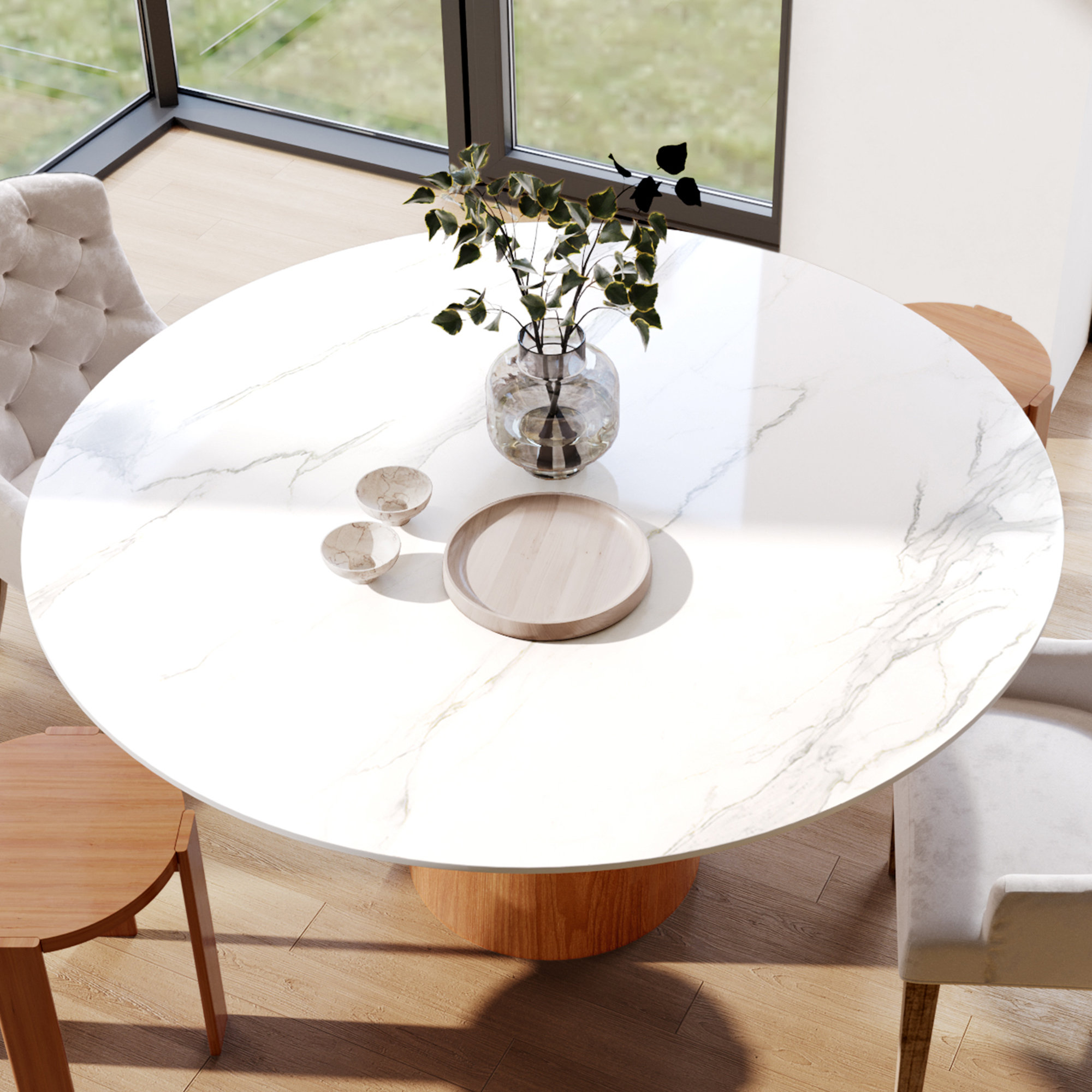 Brayden Studio® Modern Round Dining Table Solid Wood Pedestal Kitchen ...