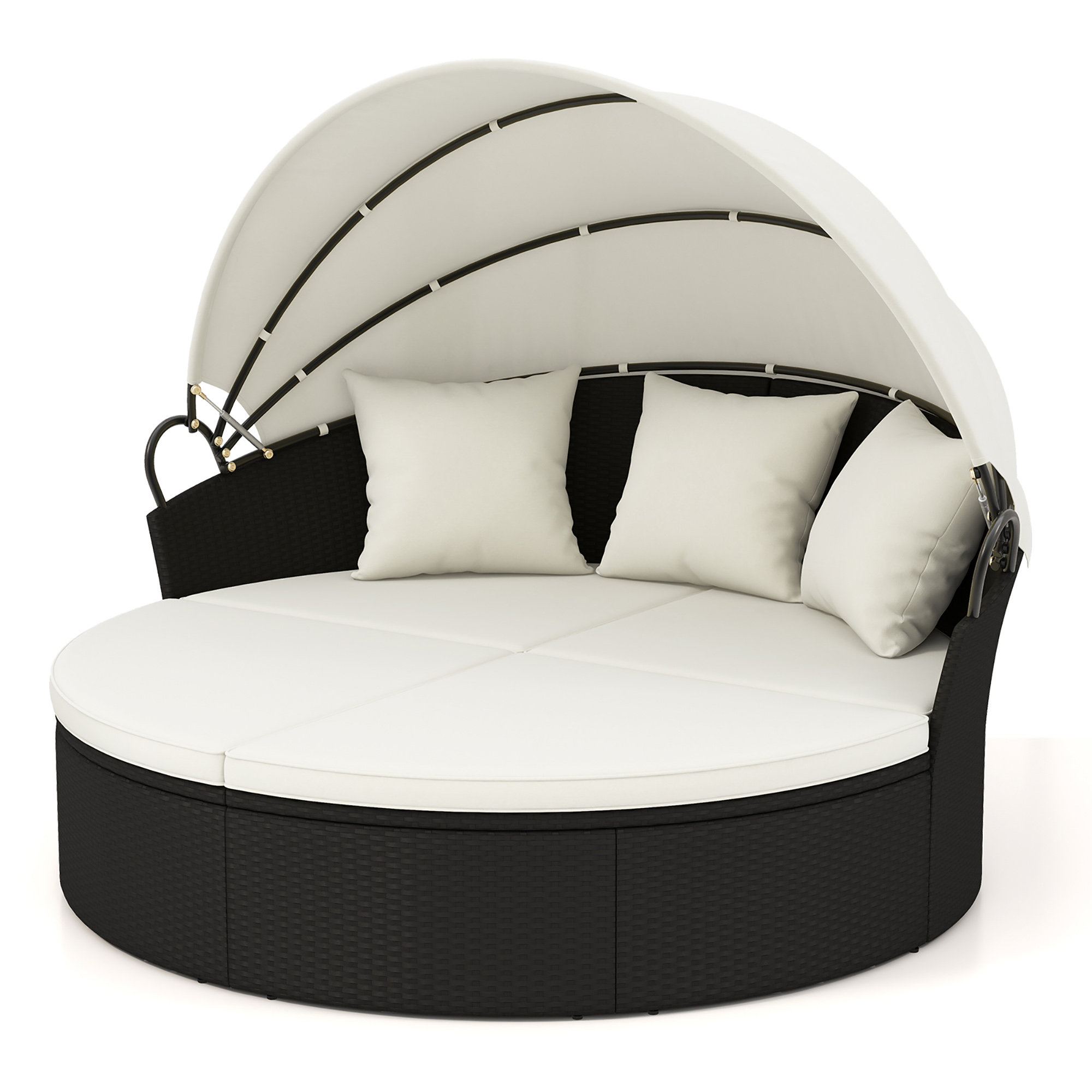 Ebern Designs Patio Round Daybed Wicker Daybed w/ Retractable Canopy ...