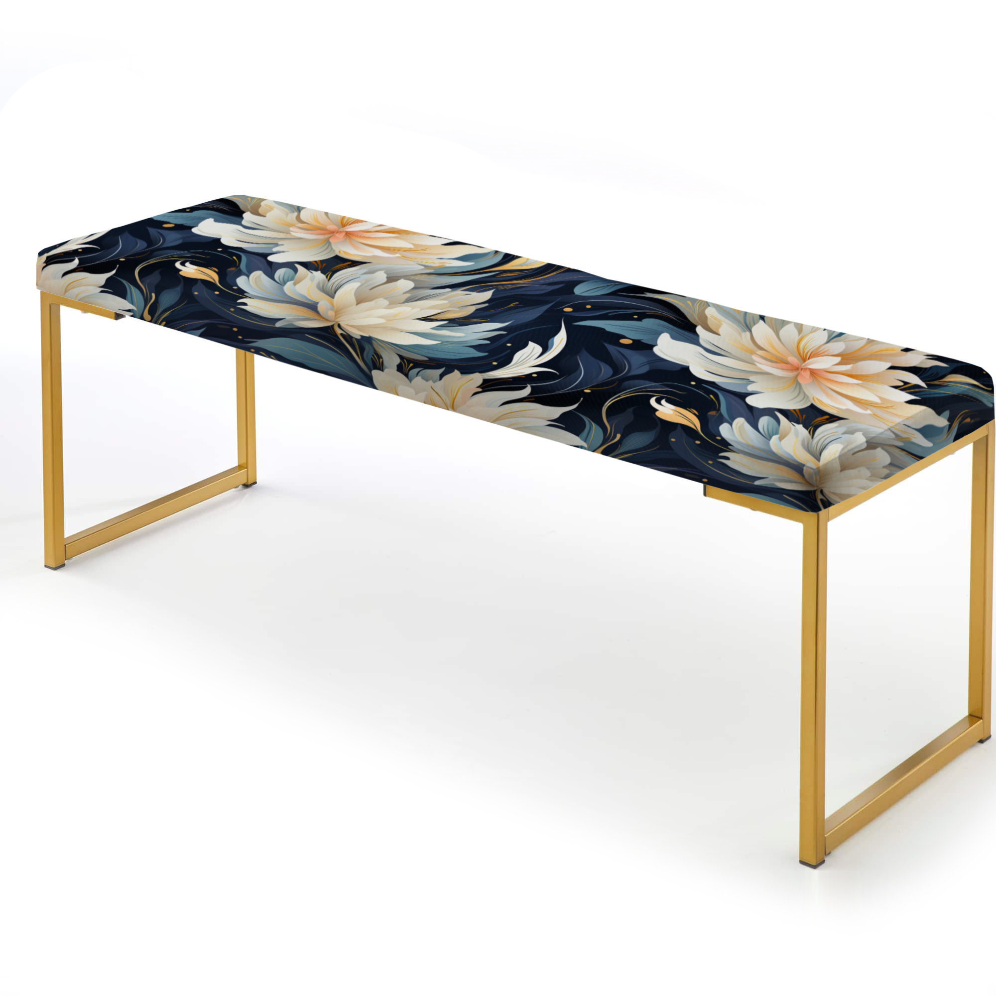 Design Art Astral Ikat Whimsy - Floral Upholstered Gold Bench | Wayfair