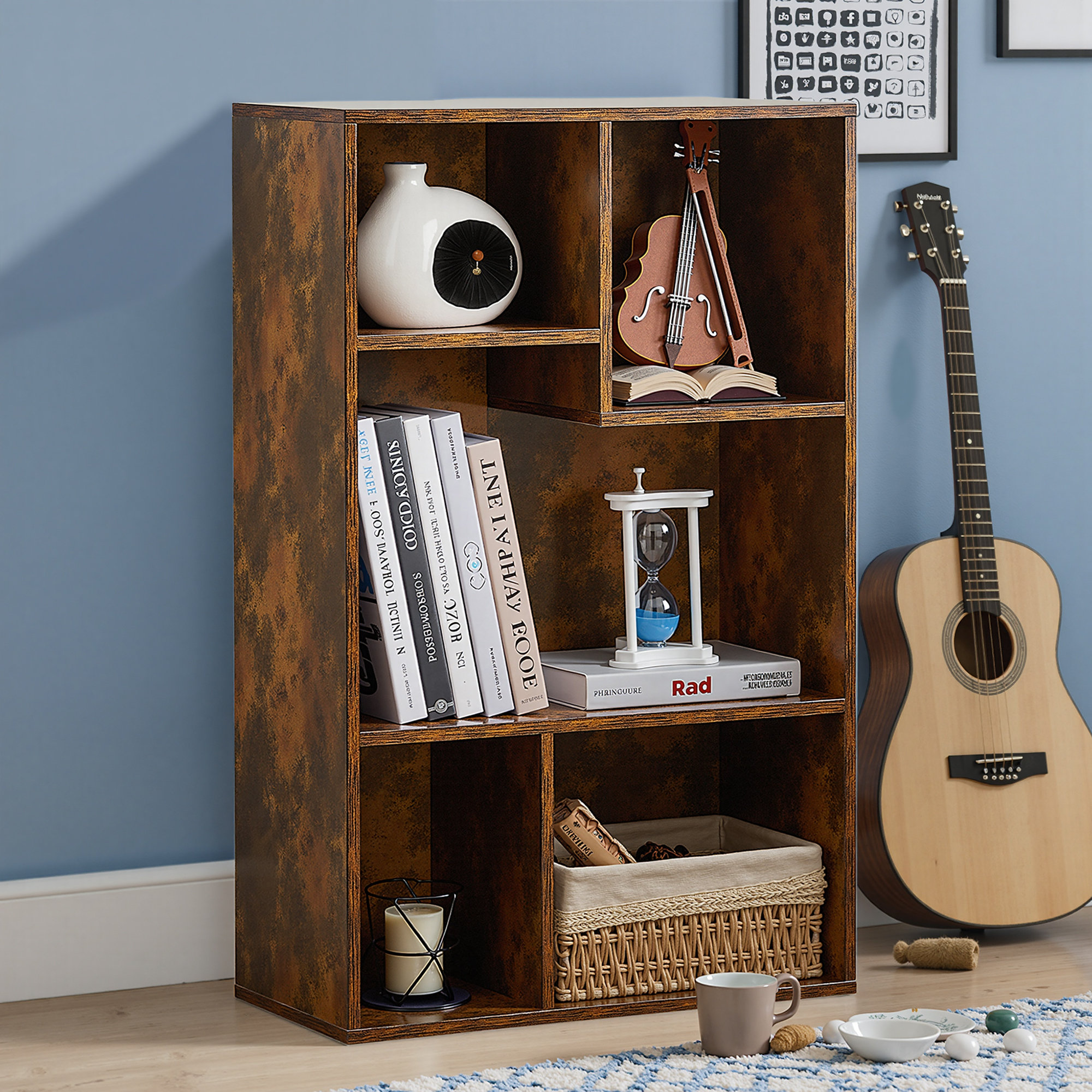 Ebern Designs Lowene Cube Bookcase Vertical Horizontal Irregular Open ...