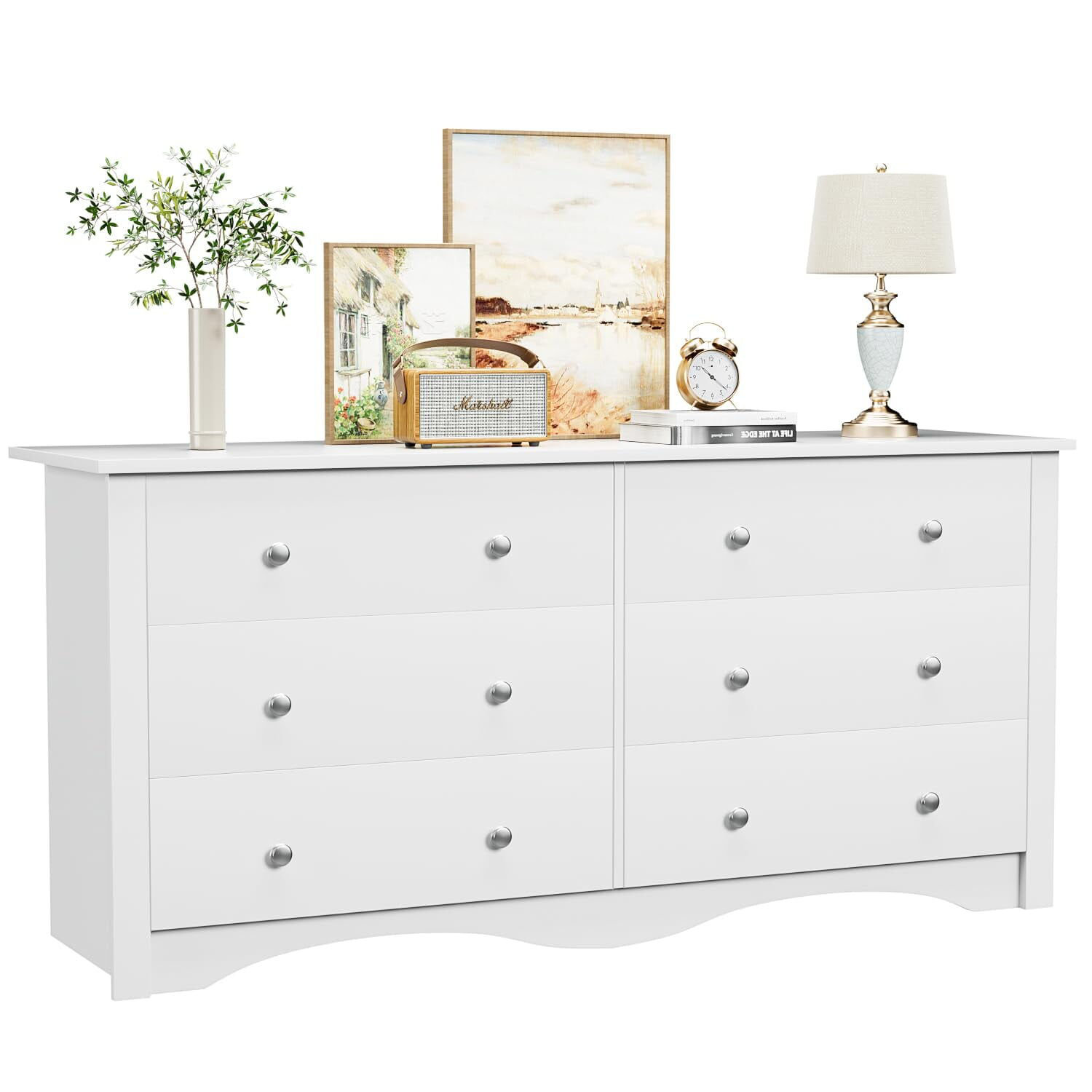 Ebern Designs 6 Drawer Double Dresser, Wide Wood Chest Of Drawers ...