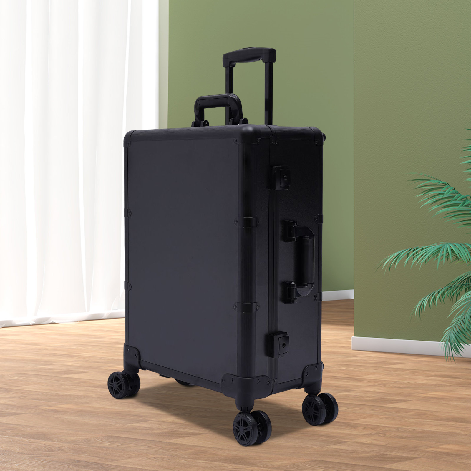 YaoTown Black Adjustable Legs Trolley Cosmetic Case W/ Rolling Wheels ...