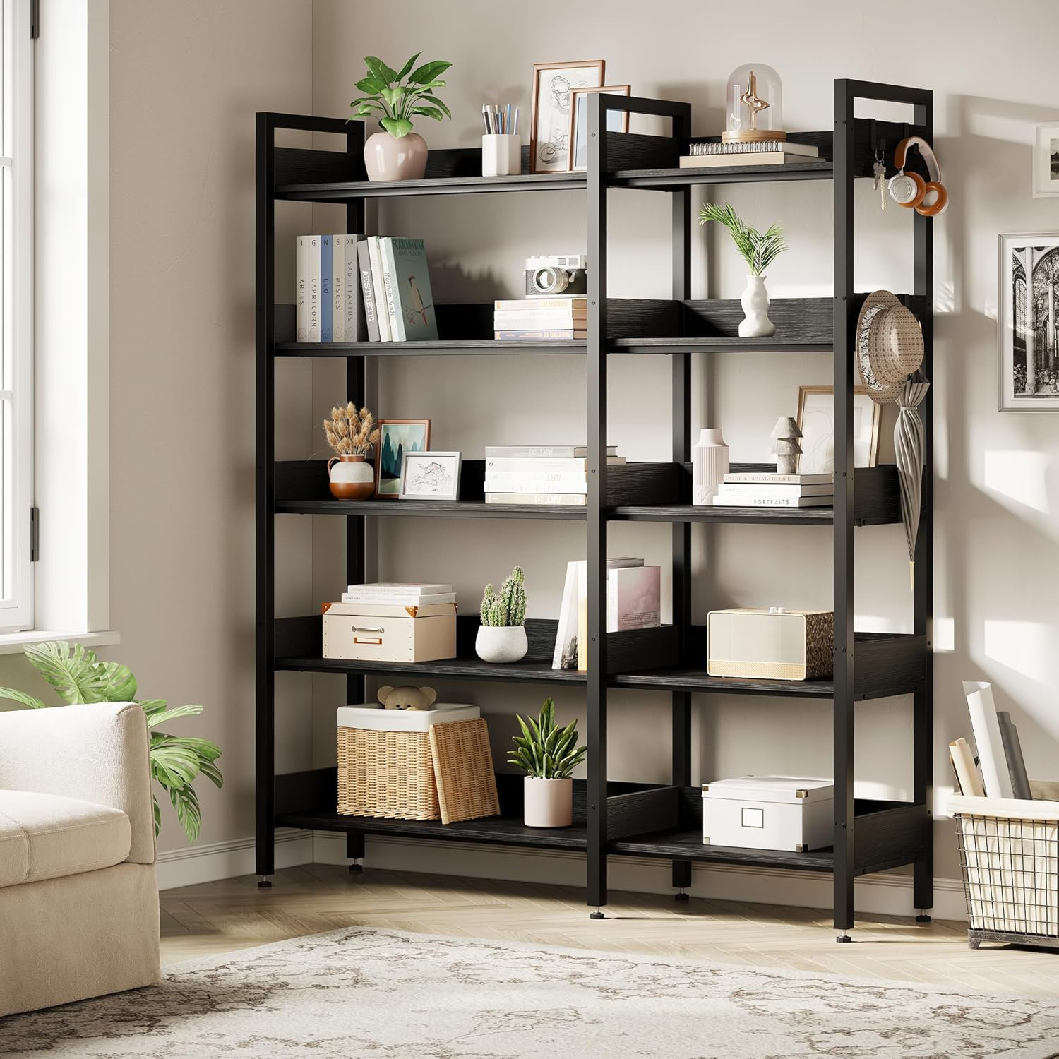 Latitude Run® 5-Tier Convertible Corner Bookshelf - L-Shaped Industrial ...