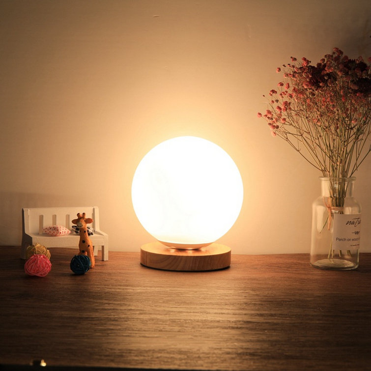 Ebern Designs Azell Wood Globe Lamp | Wayfair