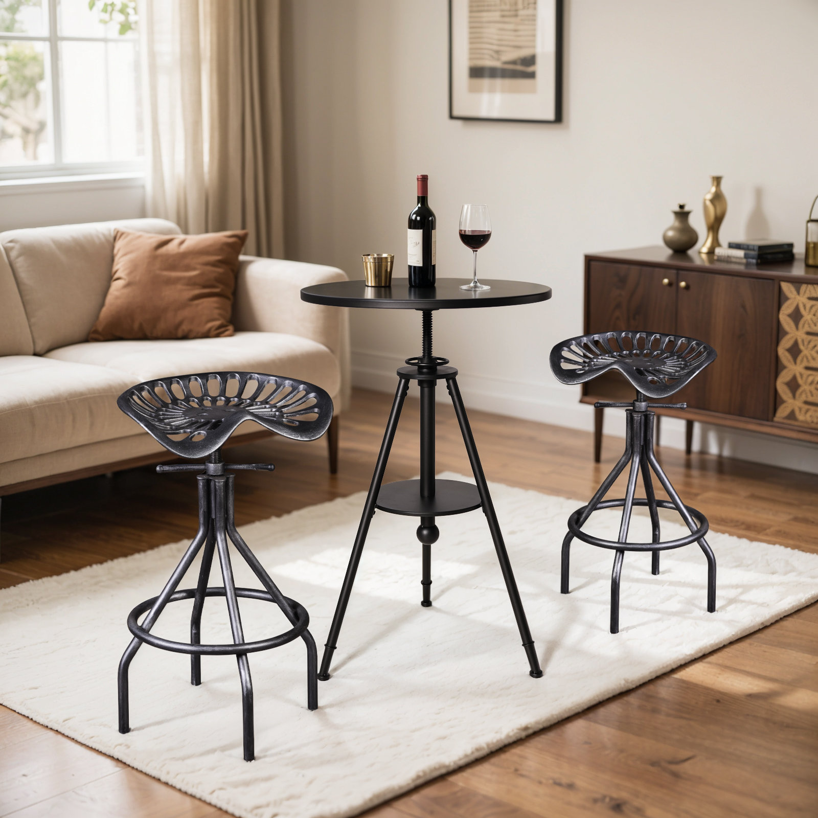 Williston Forge Set Of 3 Rustic Industrial Furniture Bar Table & Chairs ...