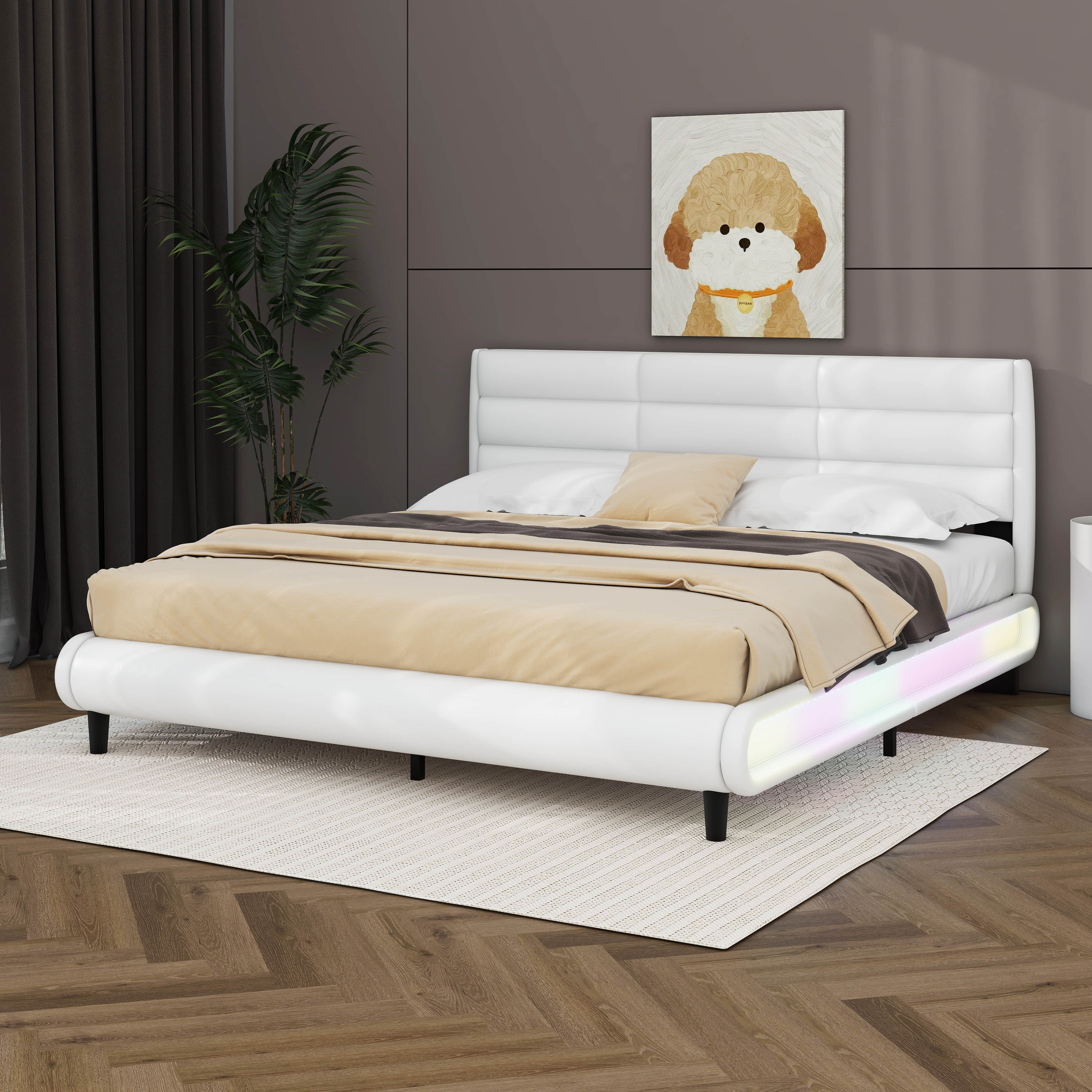 Latitude Run® King Size Upholstered Platform Bed With LED Light Strips ...