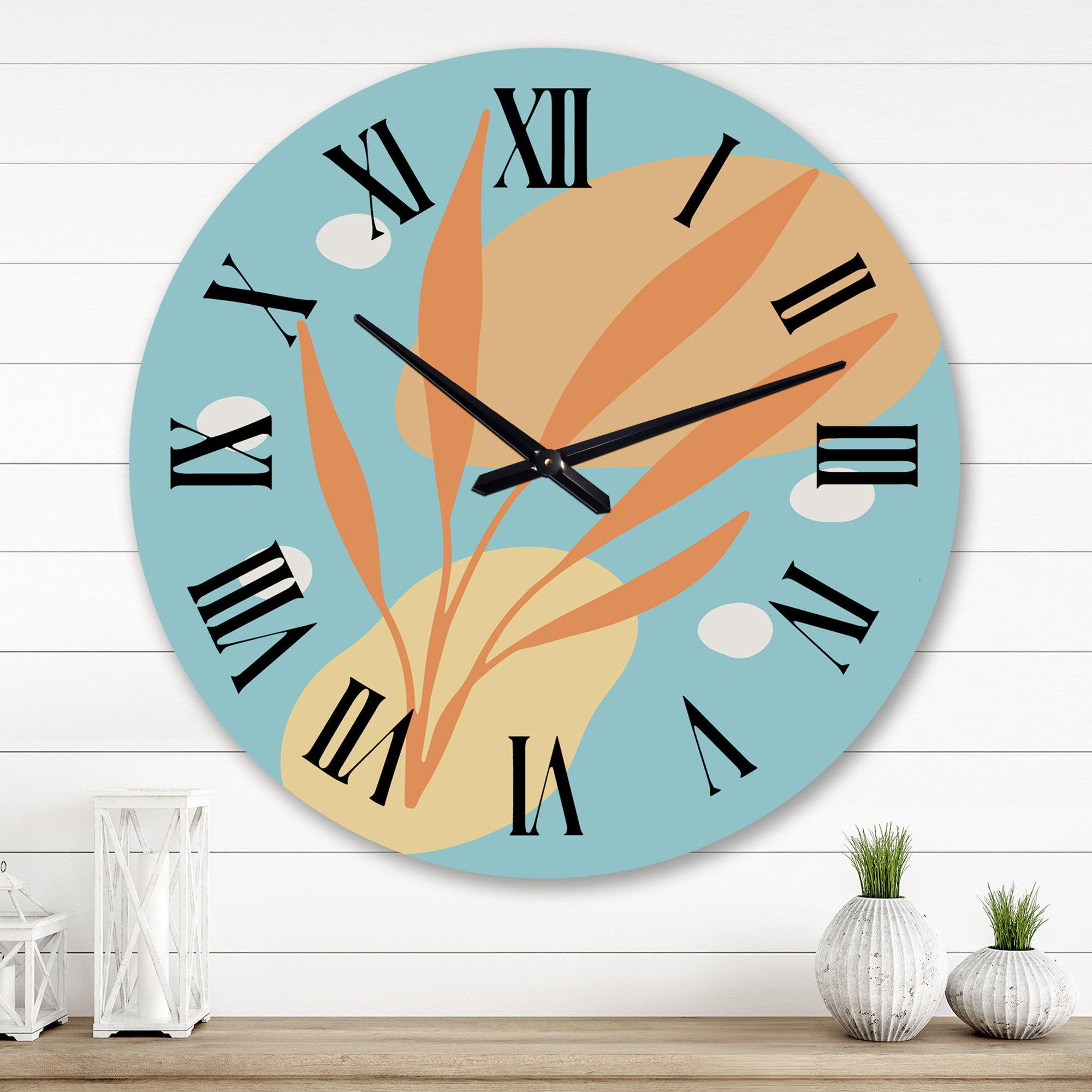 East Urban Home Boho Foliage Amber Line Art II Wall Clock | Wayfair