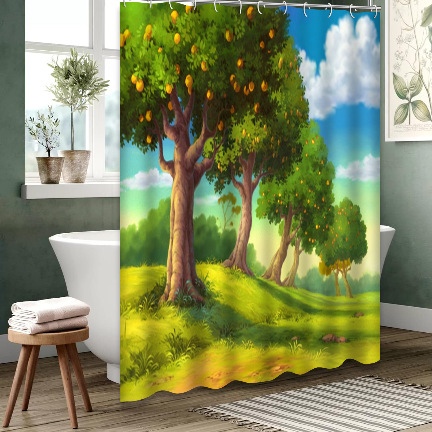 East Urban Home Fruit Tree Fantasy Waterproof Shower Curtain Apple ...