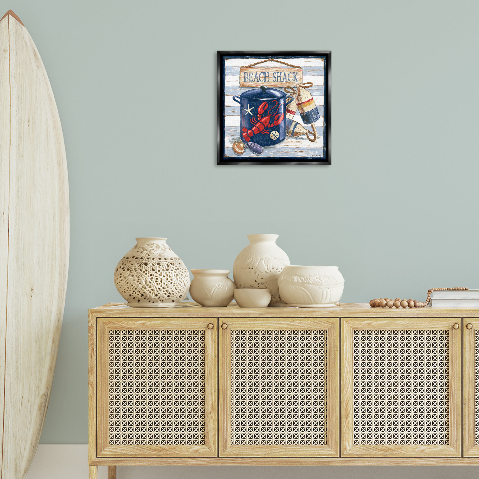 Highland Dunes Beach Shack on Stripes Framed Floater Canvas Wall Art by ...