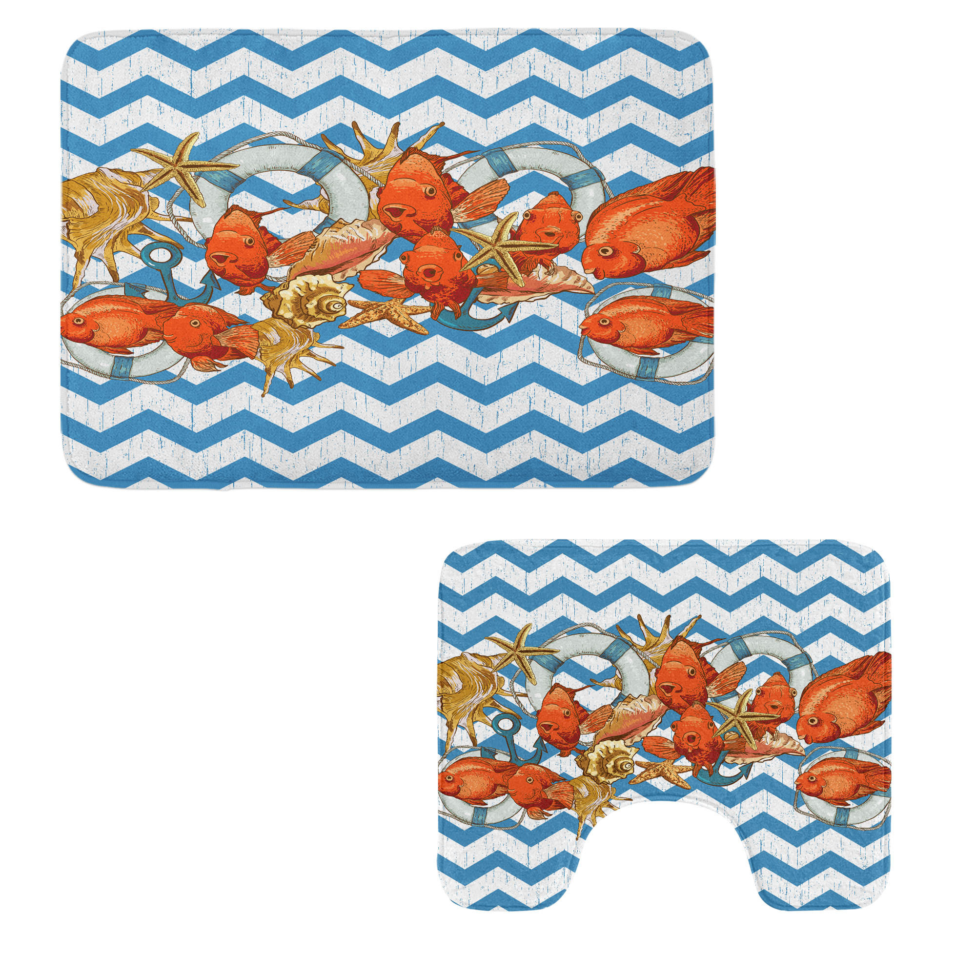 East Urban Home Nautical Bathroom Rug Set 2 Pieces Rectangle & Contour ...