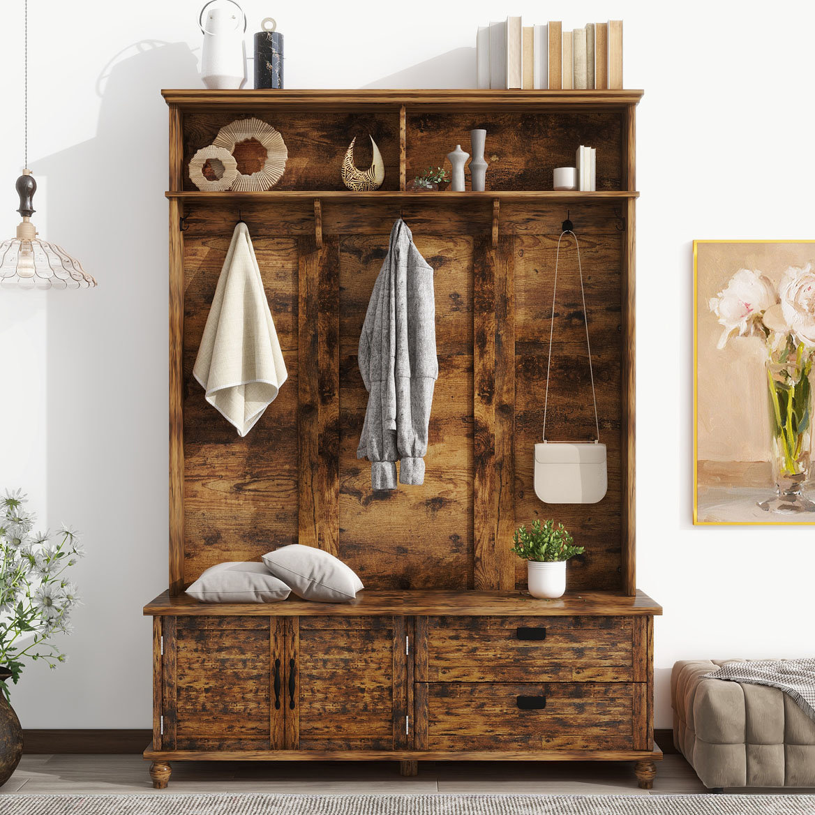 Loon Peak® Modern Style Hall Tree With Storage Cabinet And 2 Large ...