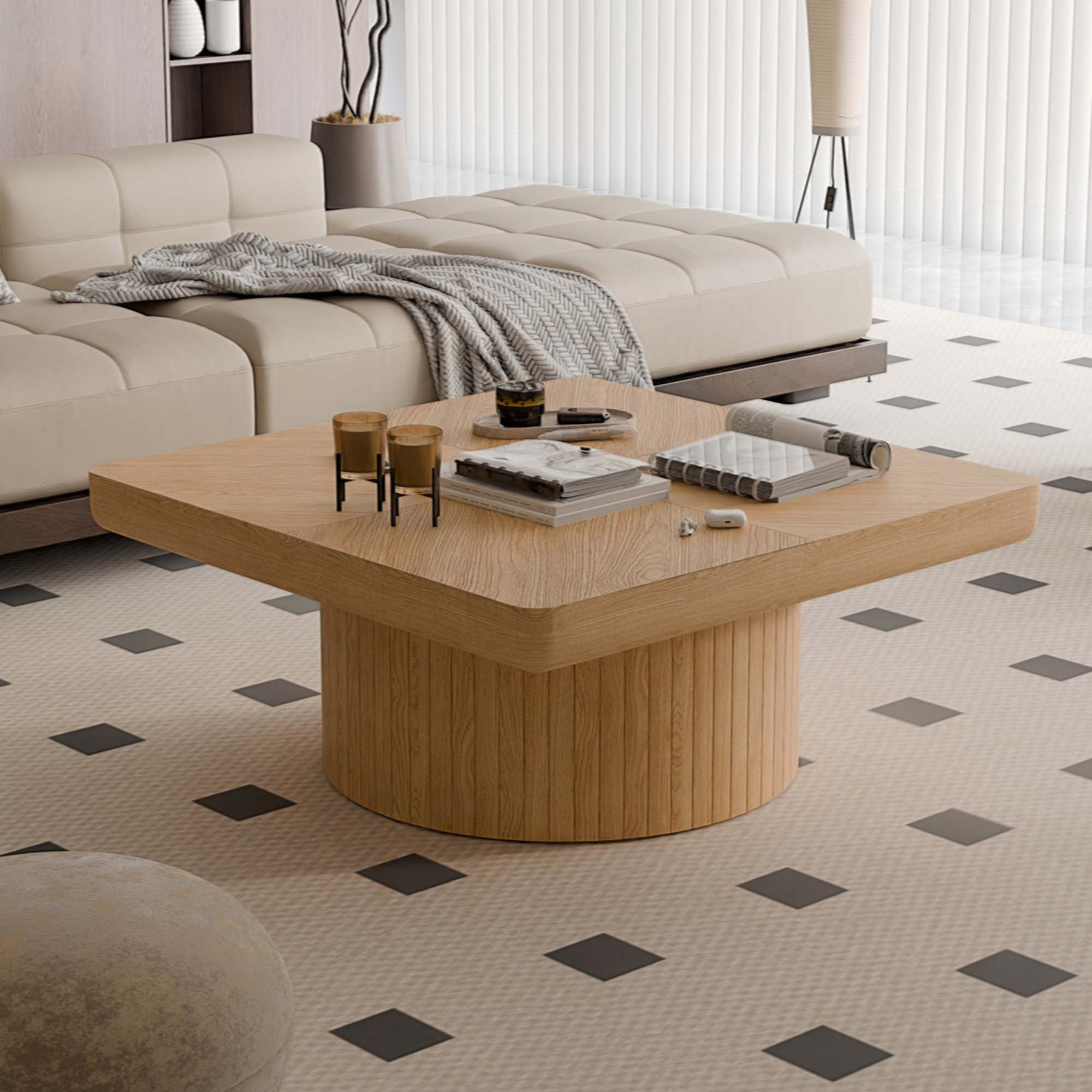 Latitude Run® Square Coffee Table For Living Room, Modern Wood Veneer ...