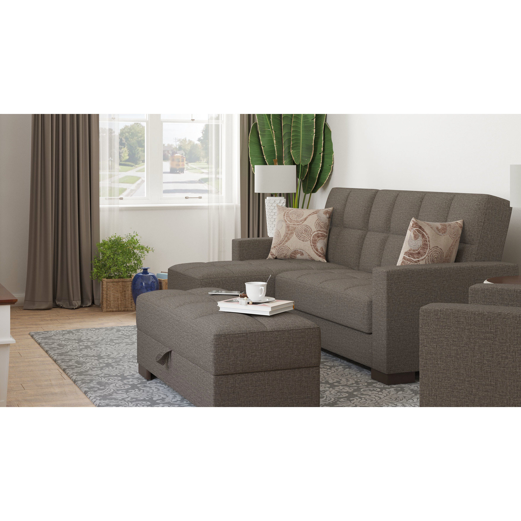 Hokku Designs Convertible Chaise Lounge With Storage, Brown Chenille ...