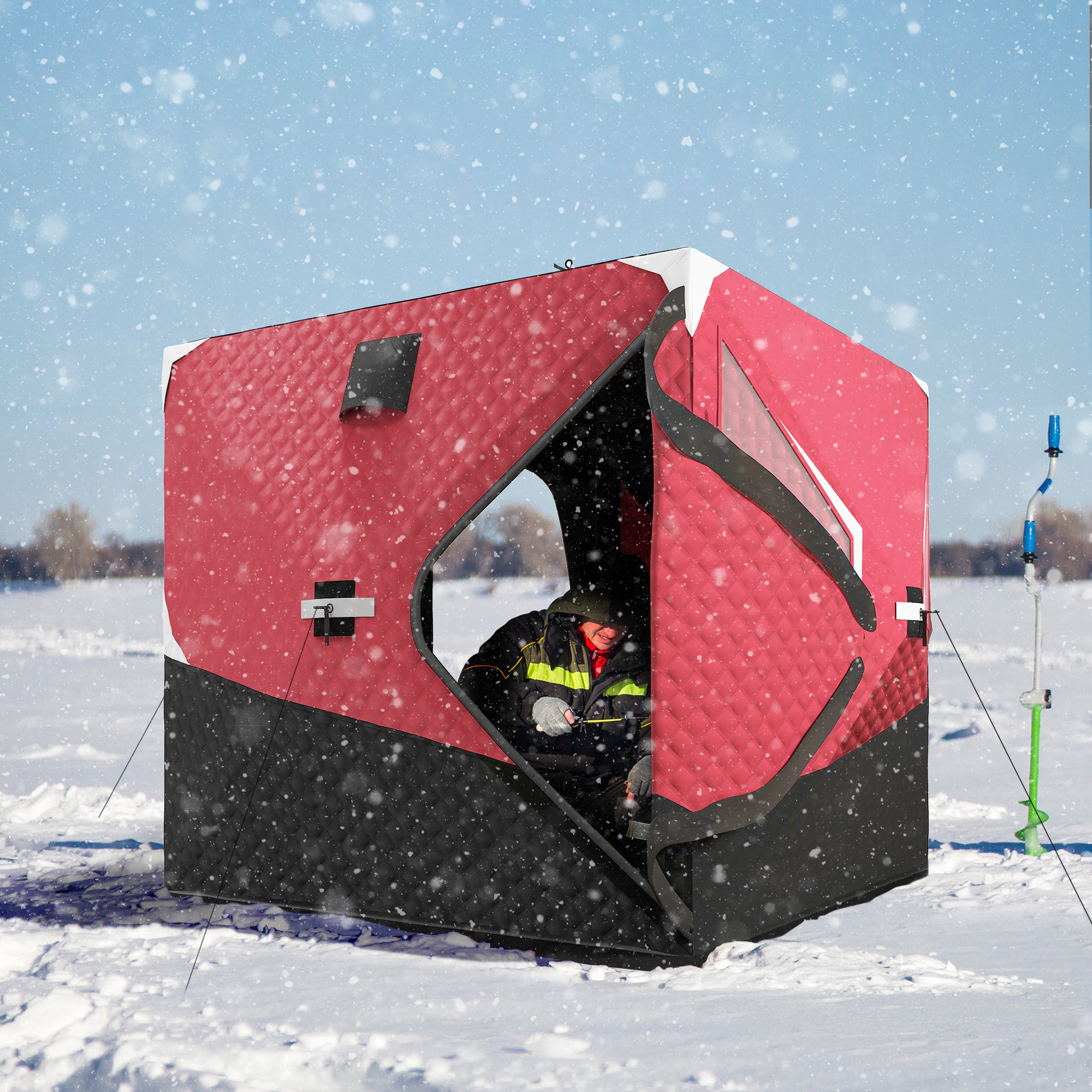 Outsunny Insulated Ice Fishing Tent with Oversized Doors for 3-4 Person ...