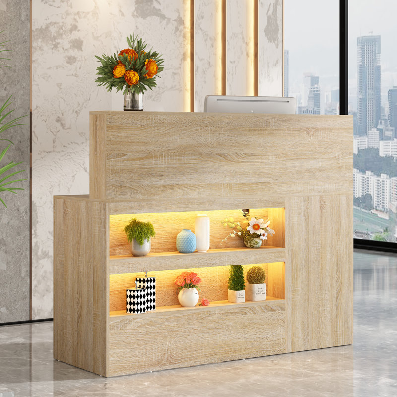Wrought Studio™ 55" Reception Desk with LED Lights, Double-Layer ...