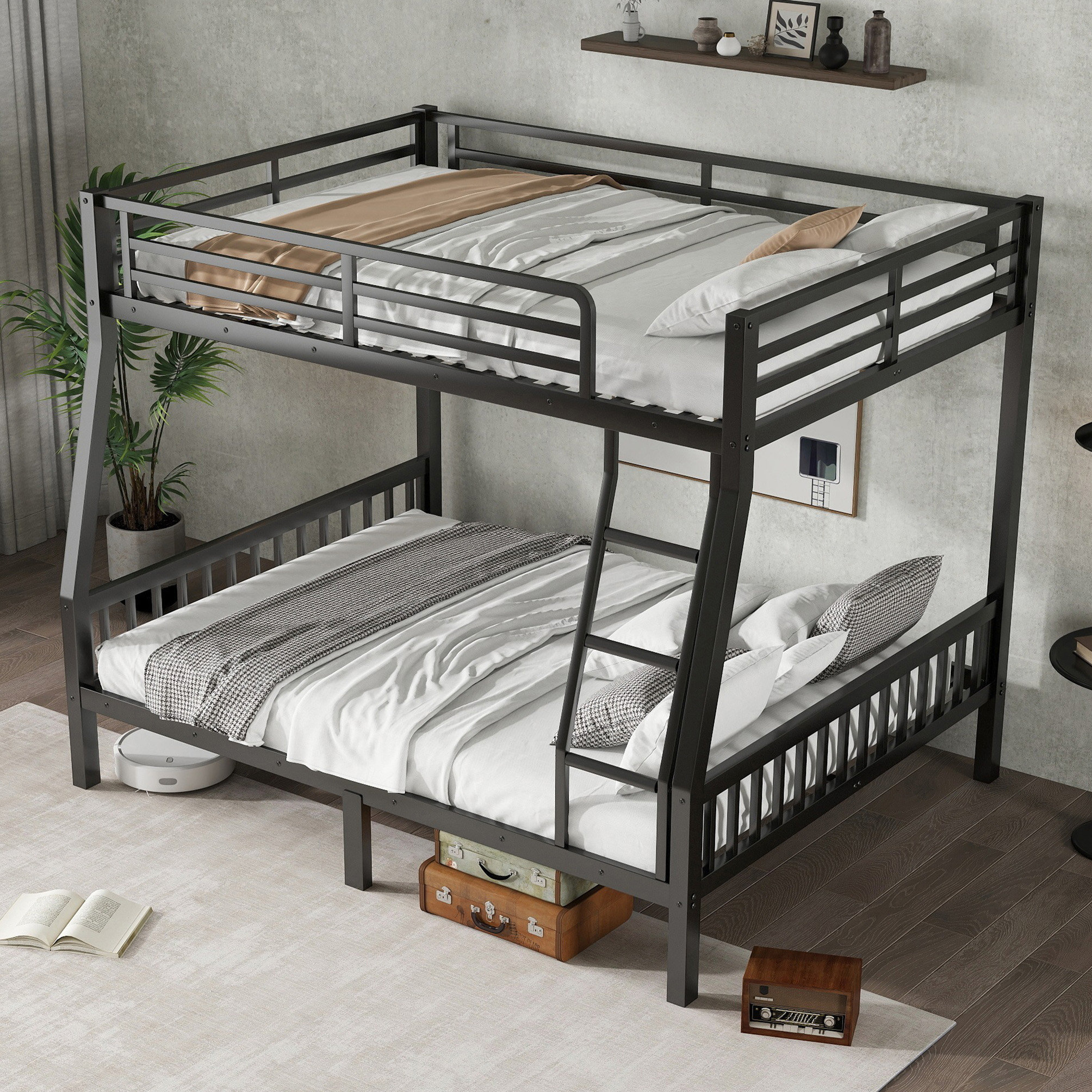 Latitude Run® Full XL Over Queen Metal Bunk Bed With Ladder And Slats ...