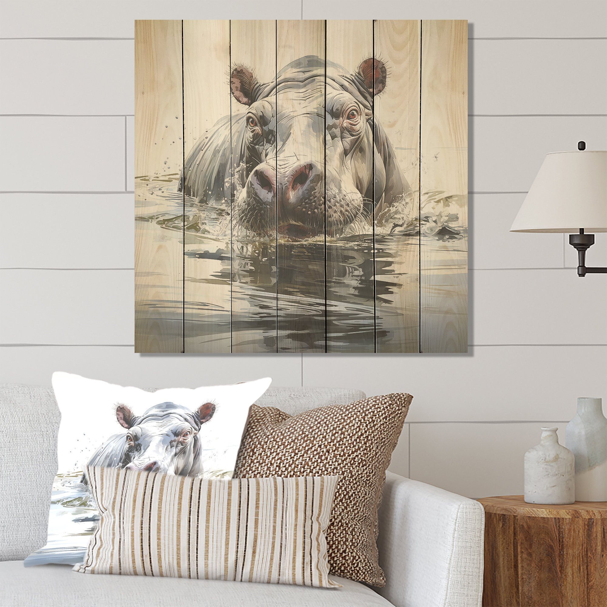 Dakota Fields Grey Majestic Hippo Elegance III - Hippopotamus On Wood ...