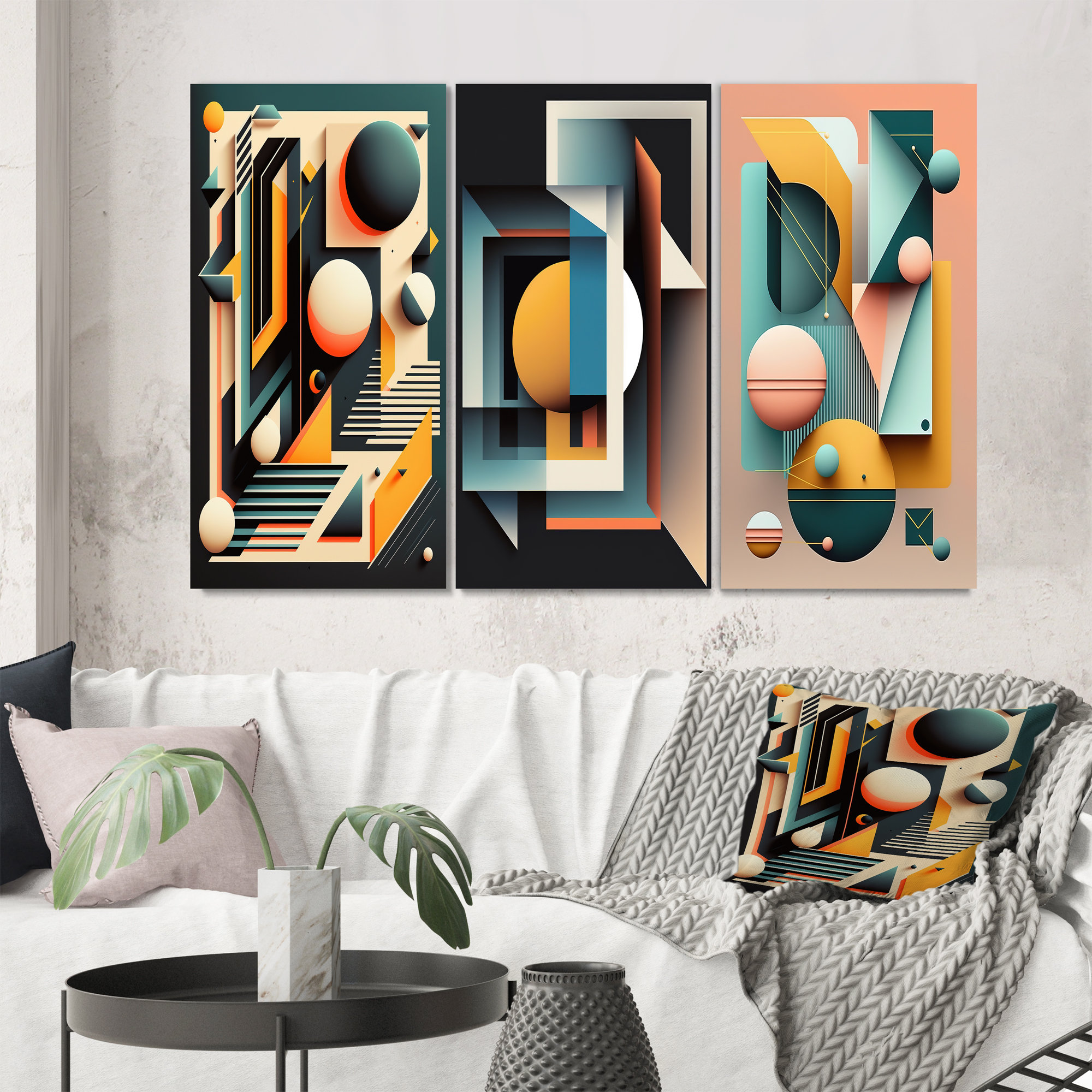 Wrought Studio™ " Retro Elementary Geometrics " 3 - Pieces on Canvas ...